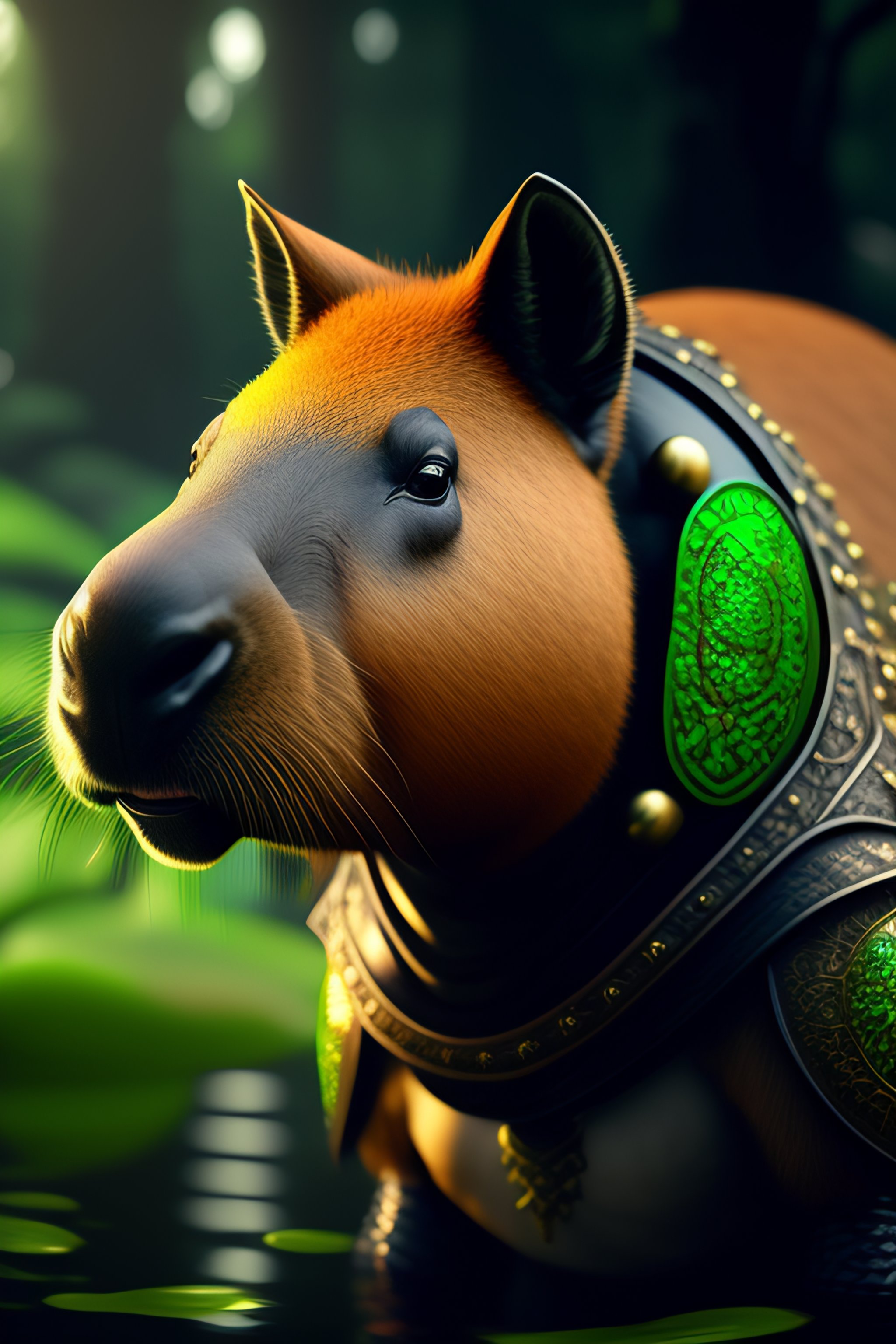 Lexica - A warrior capybara wearing armor in ultra detailed green and ...