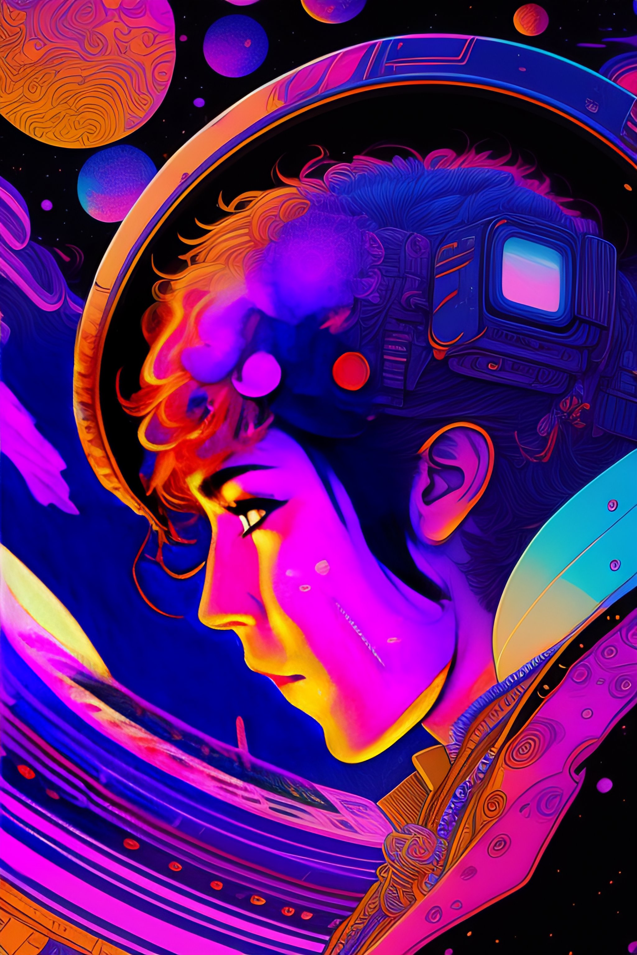 Lexica - Detailed comic illustration of a dj falling through a cosmic ...