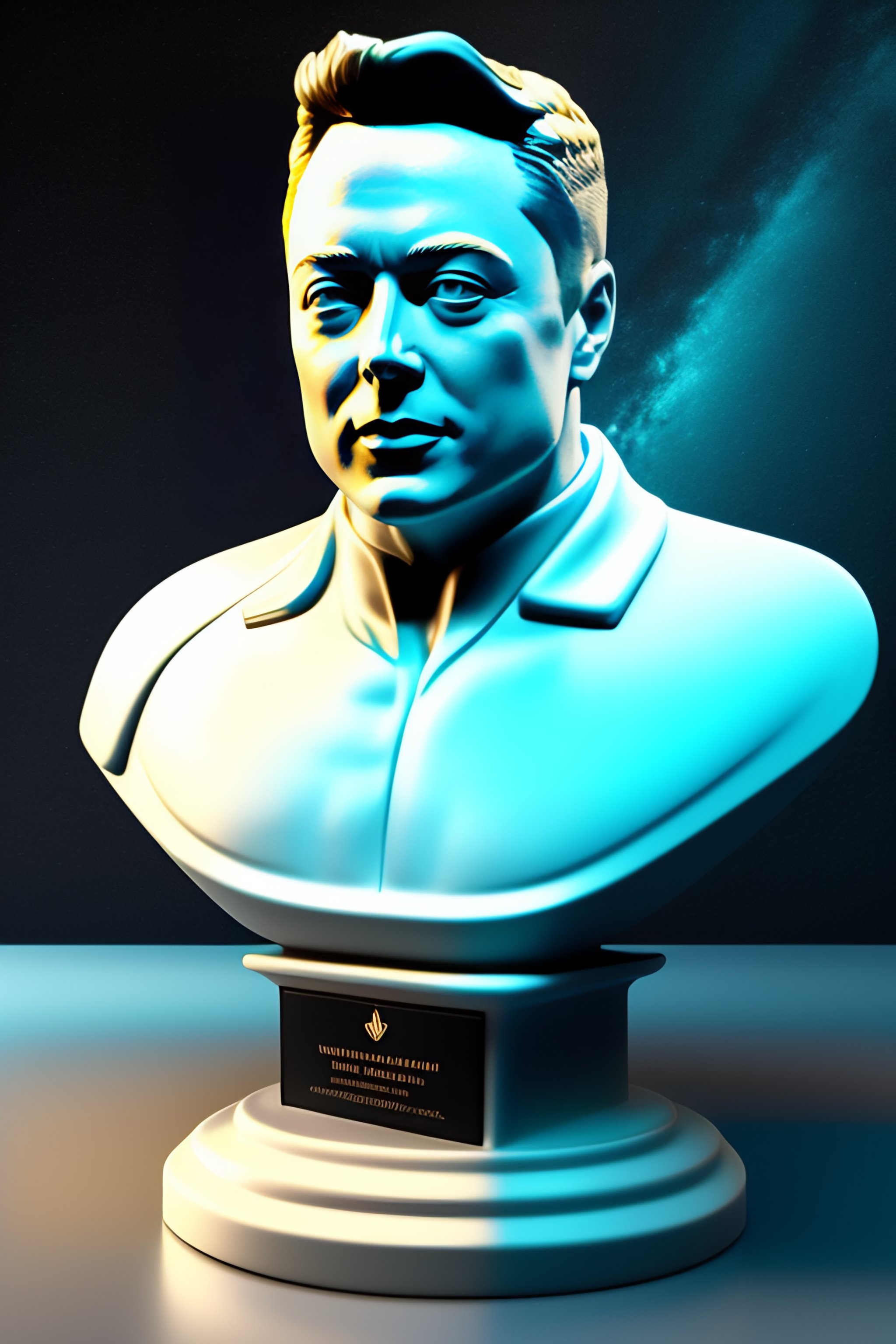 Lexica - A bust of elon musk made in clay. realistic. aquamarine ...