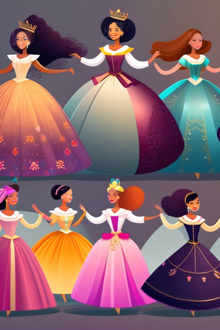 Lexica - 12 dancing princesses, of different ethnicities, wearing ...
