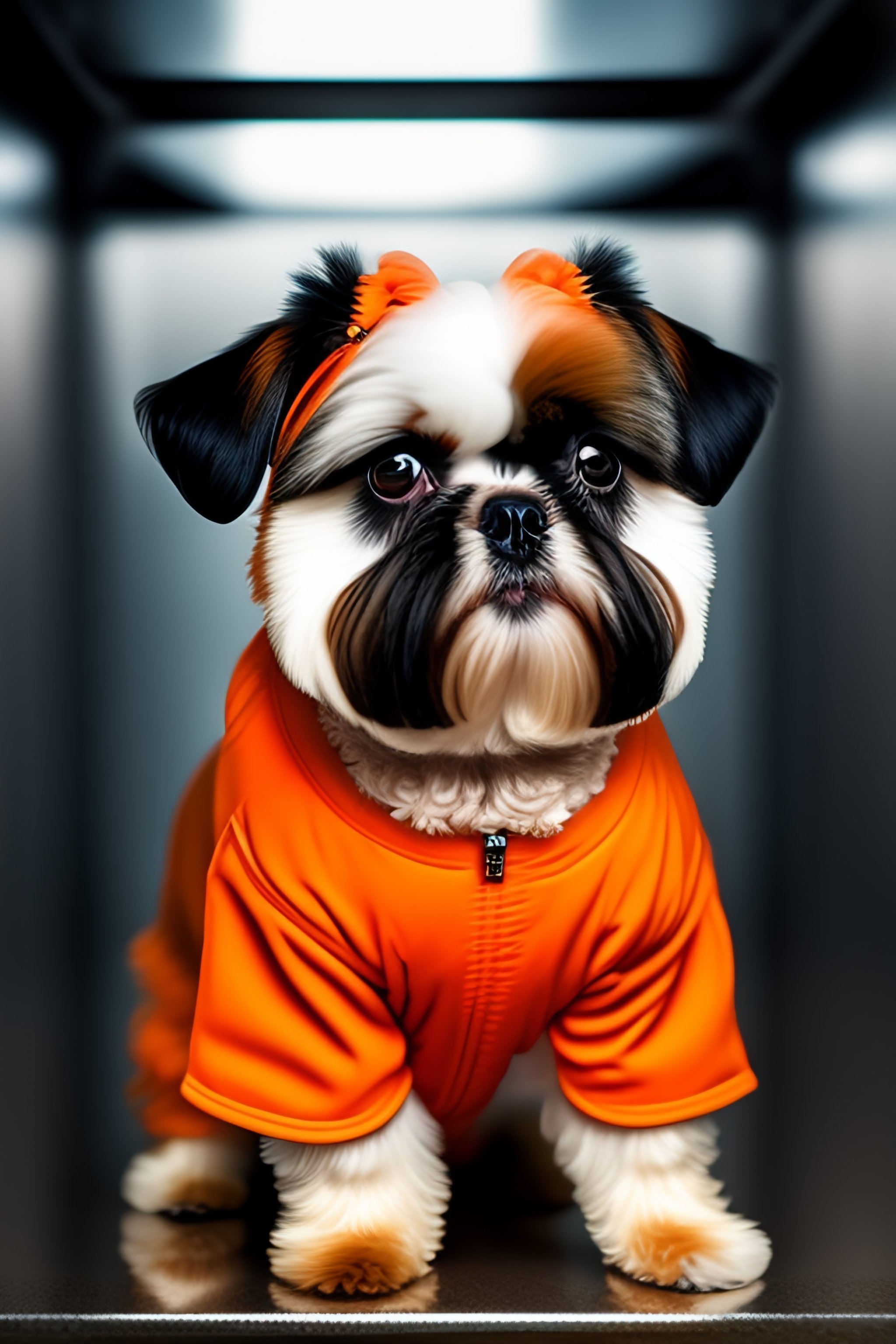 Lexica - A humanoid Shih tzu dog wearing inmate orange jumpsuit outfit ...