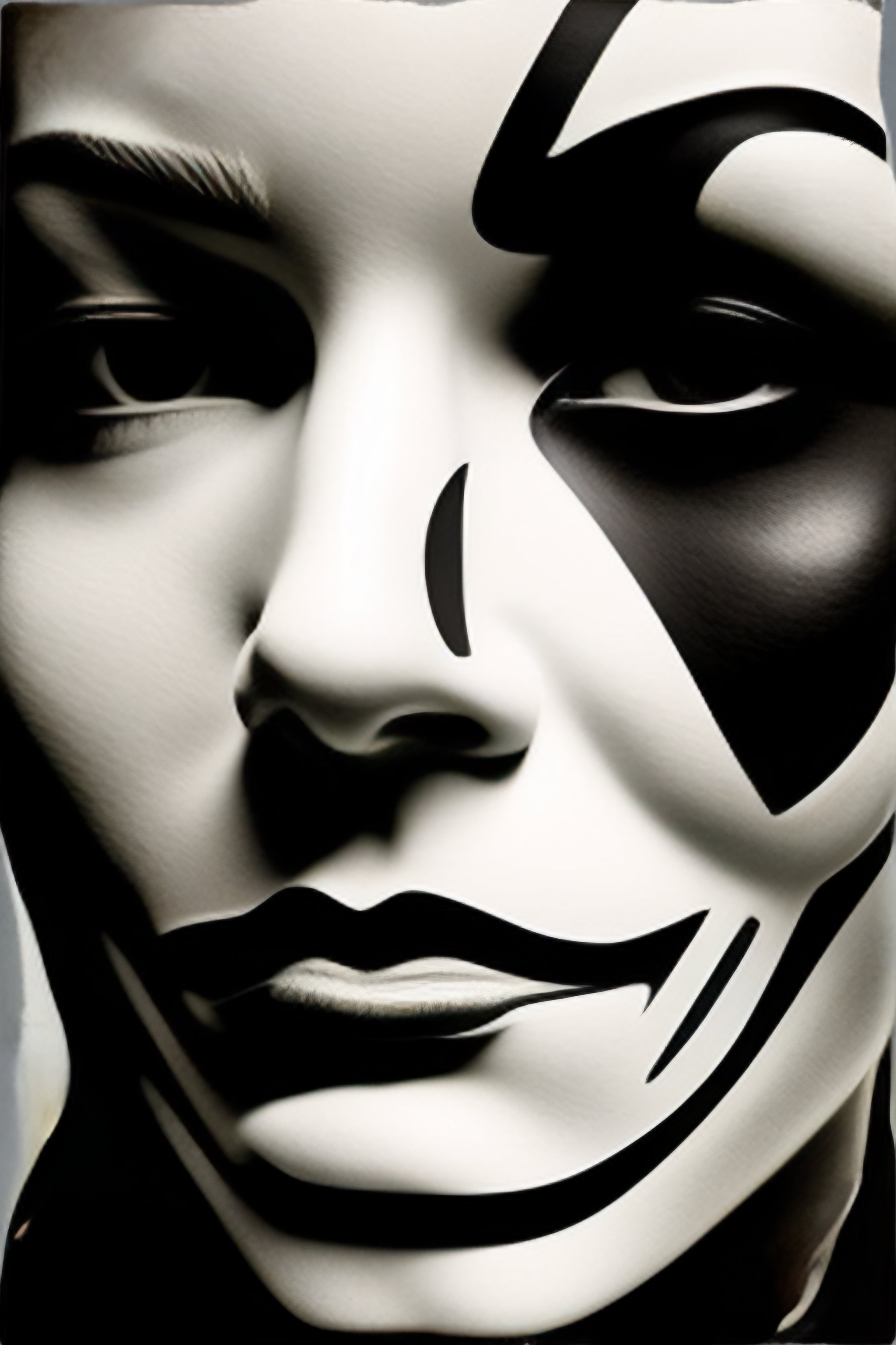 Lexica - Anonymous face , among fake people, red eyes, black and white,