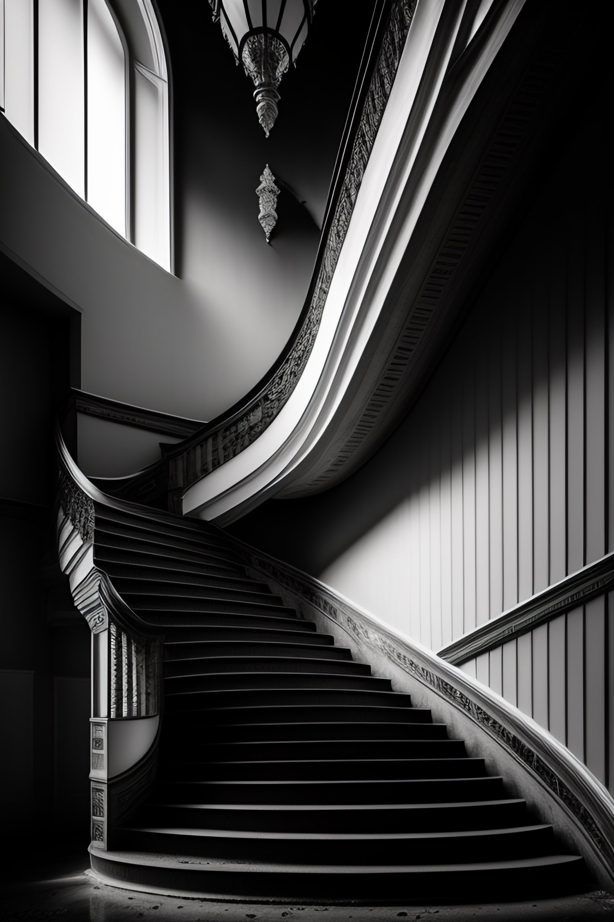 Lexica - Photo of staircase in abandoned building, symmetrical ...