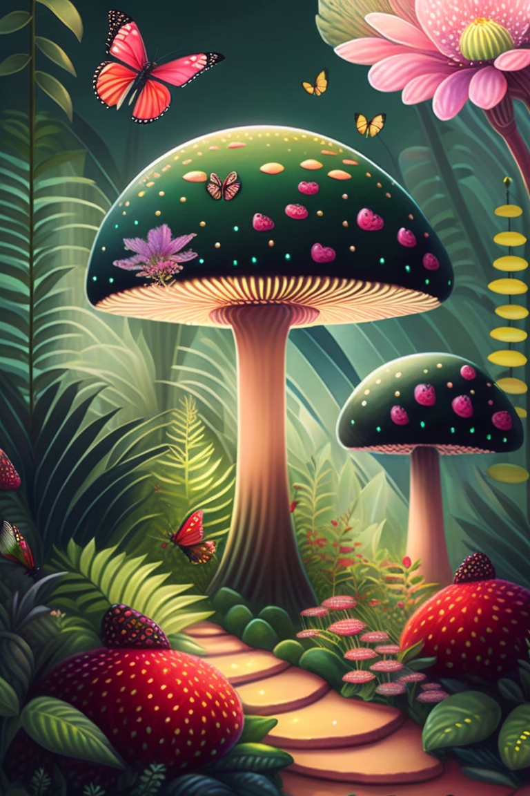 Lexica - Magic trippy strawberry jewel encrusted mushrooms grow through ...