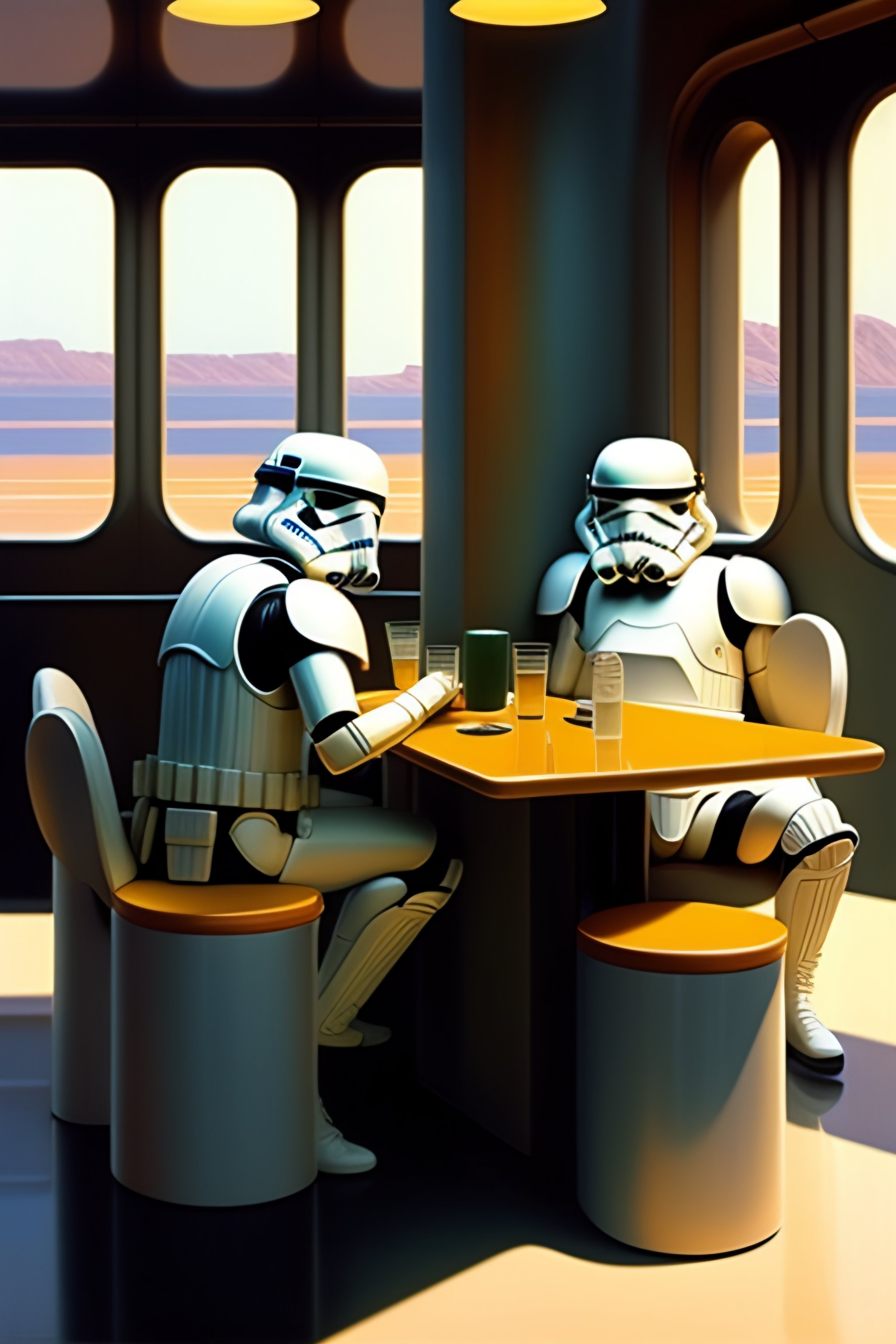Lexica - "stormtrooper break room" by syd mead, cold color palette ...