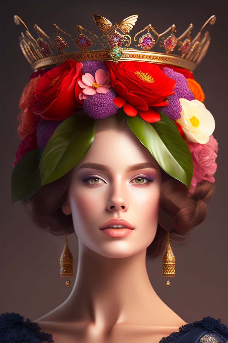 Lexica - Floral beautiful queen made-up of flowers, with crown on head ...