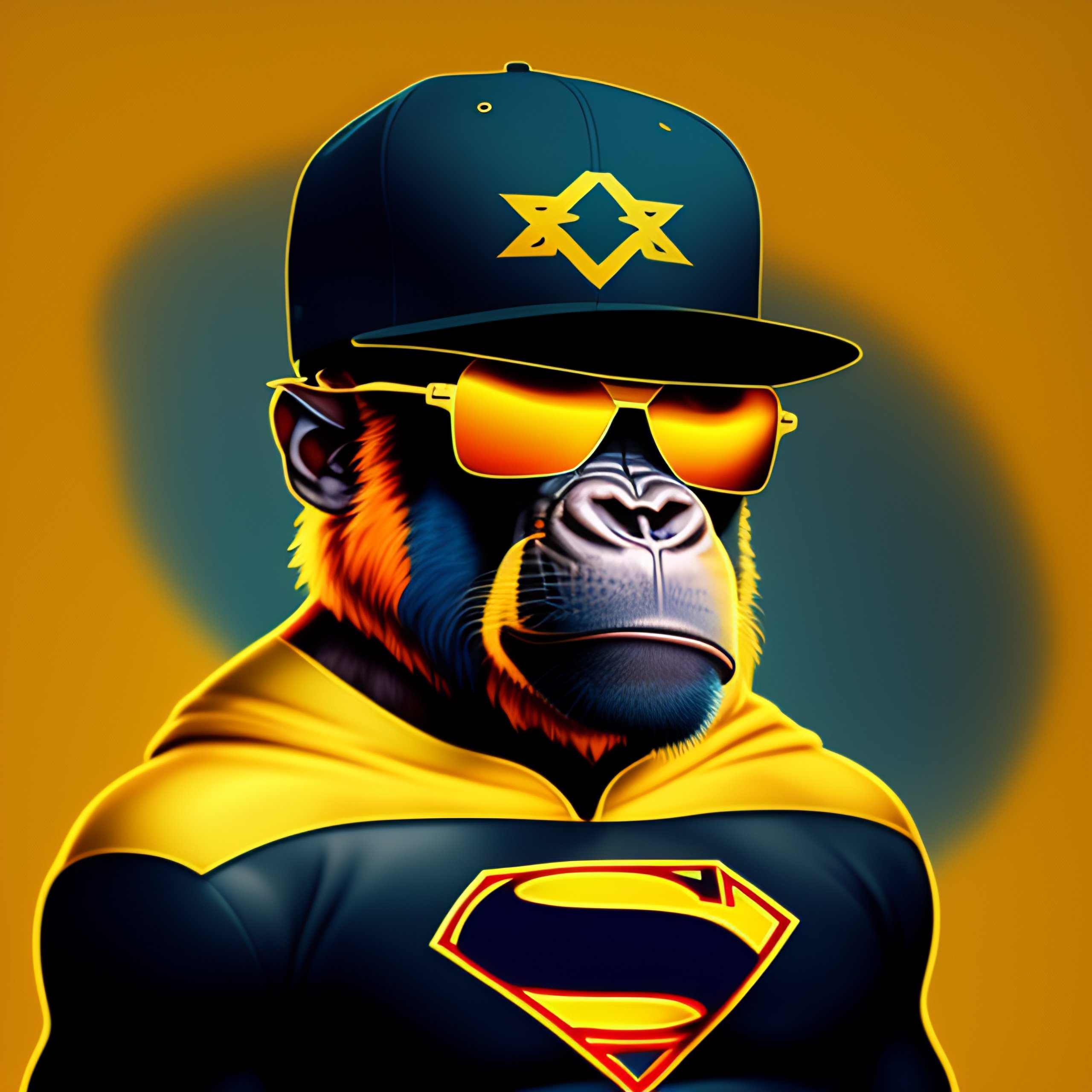Lexica - Super Hero Ape wearing a cap and t-shirt with x logo and a big ...