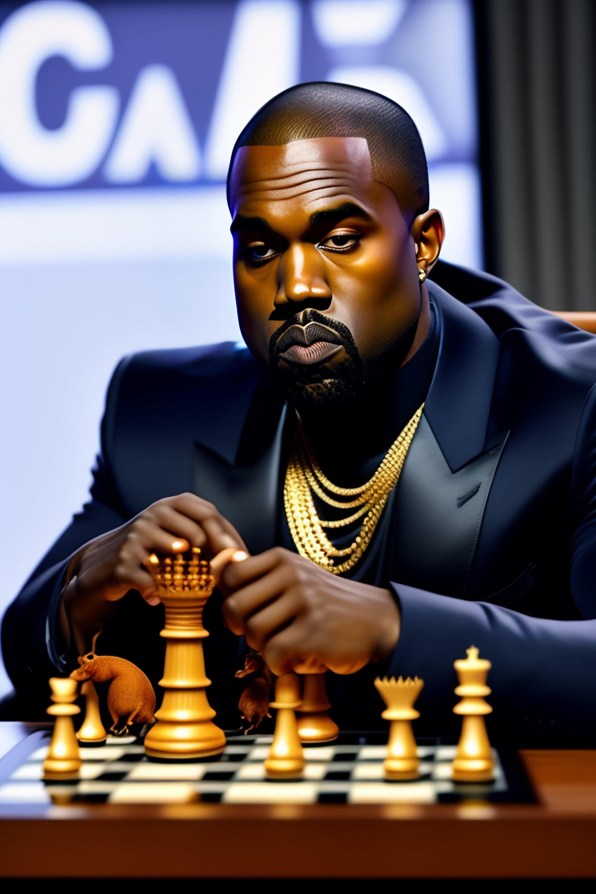 Lexica - Kanye West plays chess against a squirrel