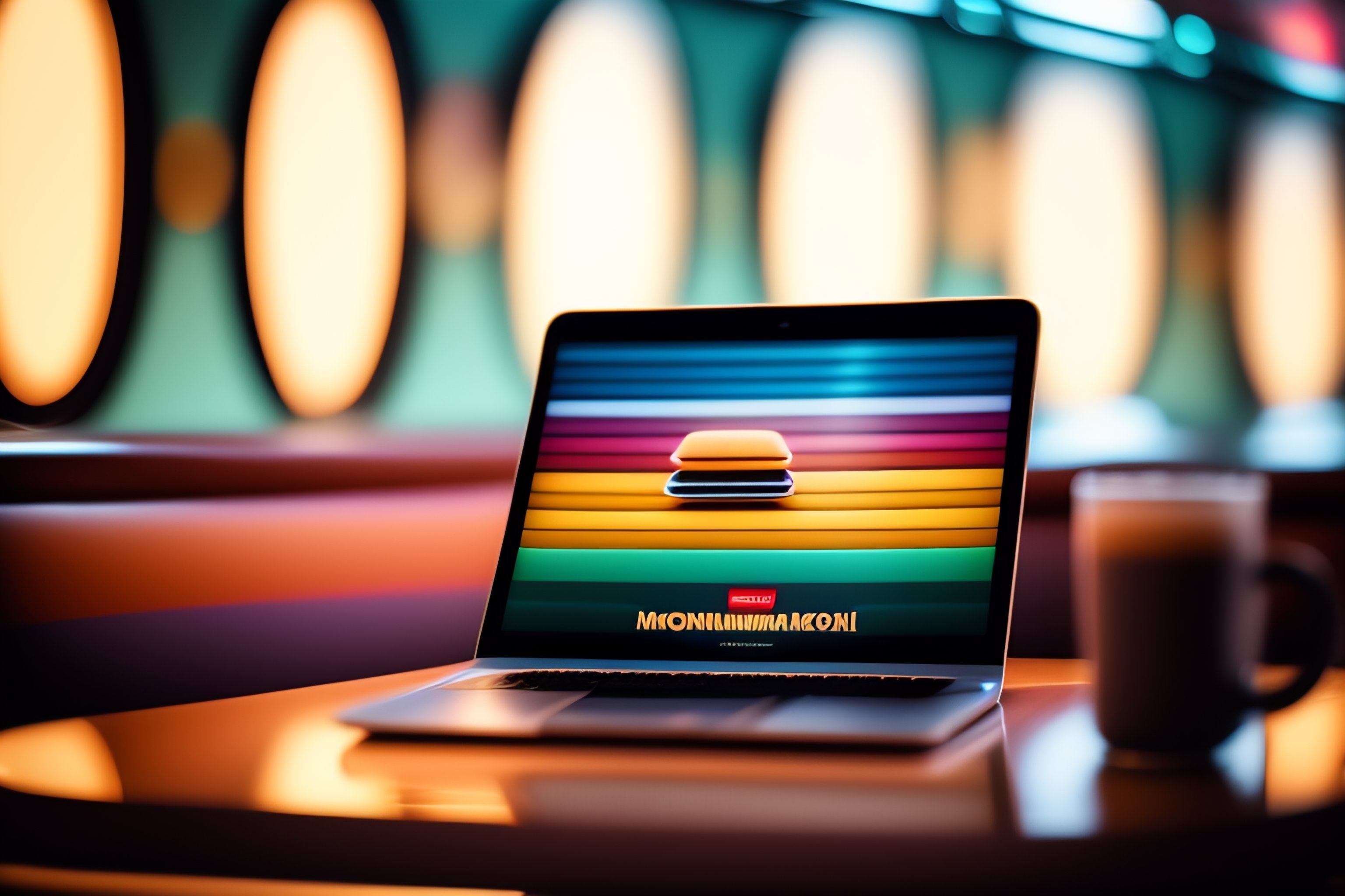 Lexica - Retro style, modern macbook in cafe