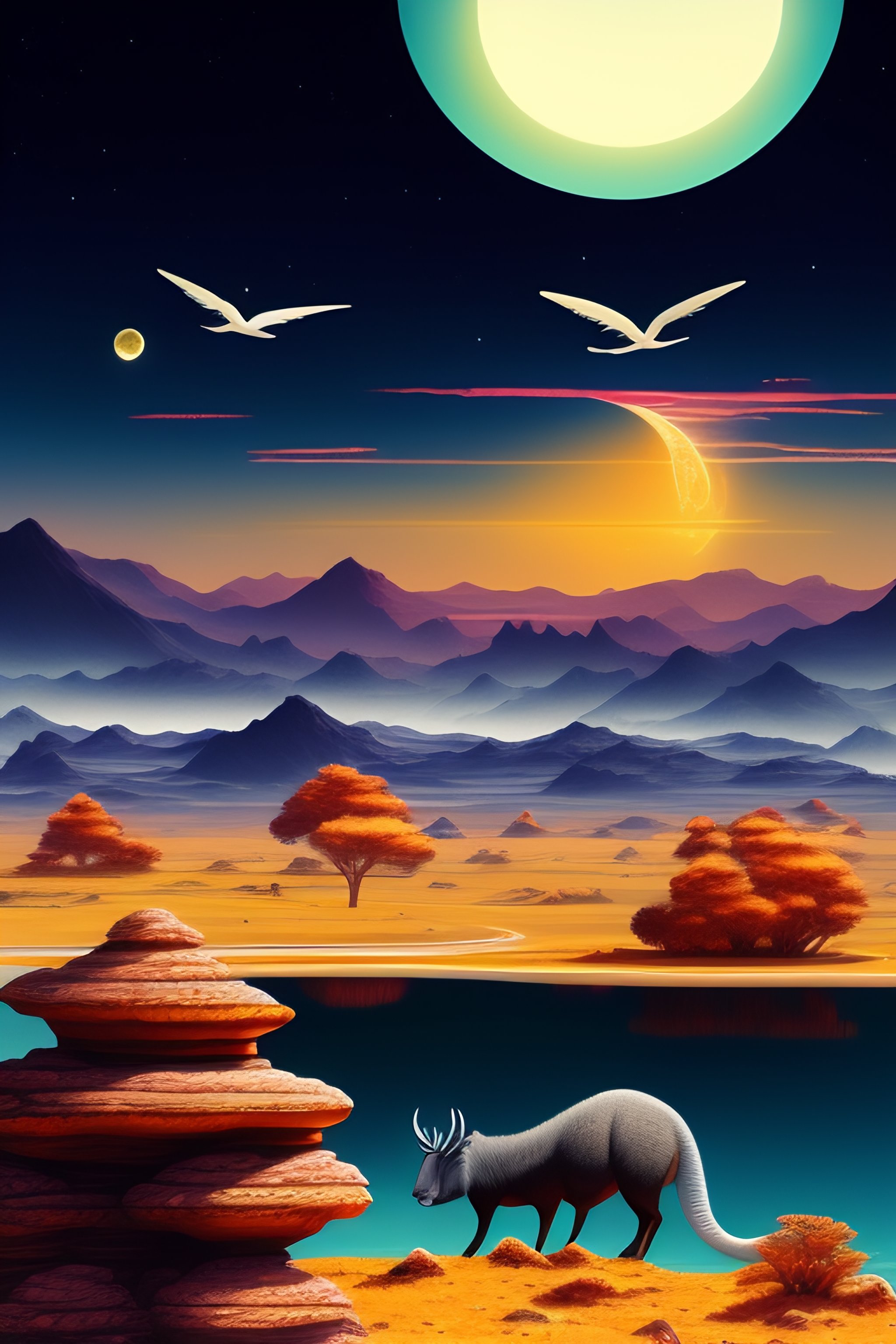 Lexica - Surreal moonscape with prehistoric animals+manga style