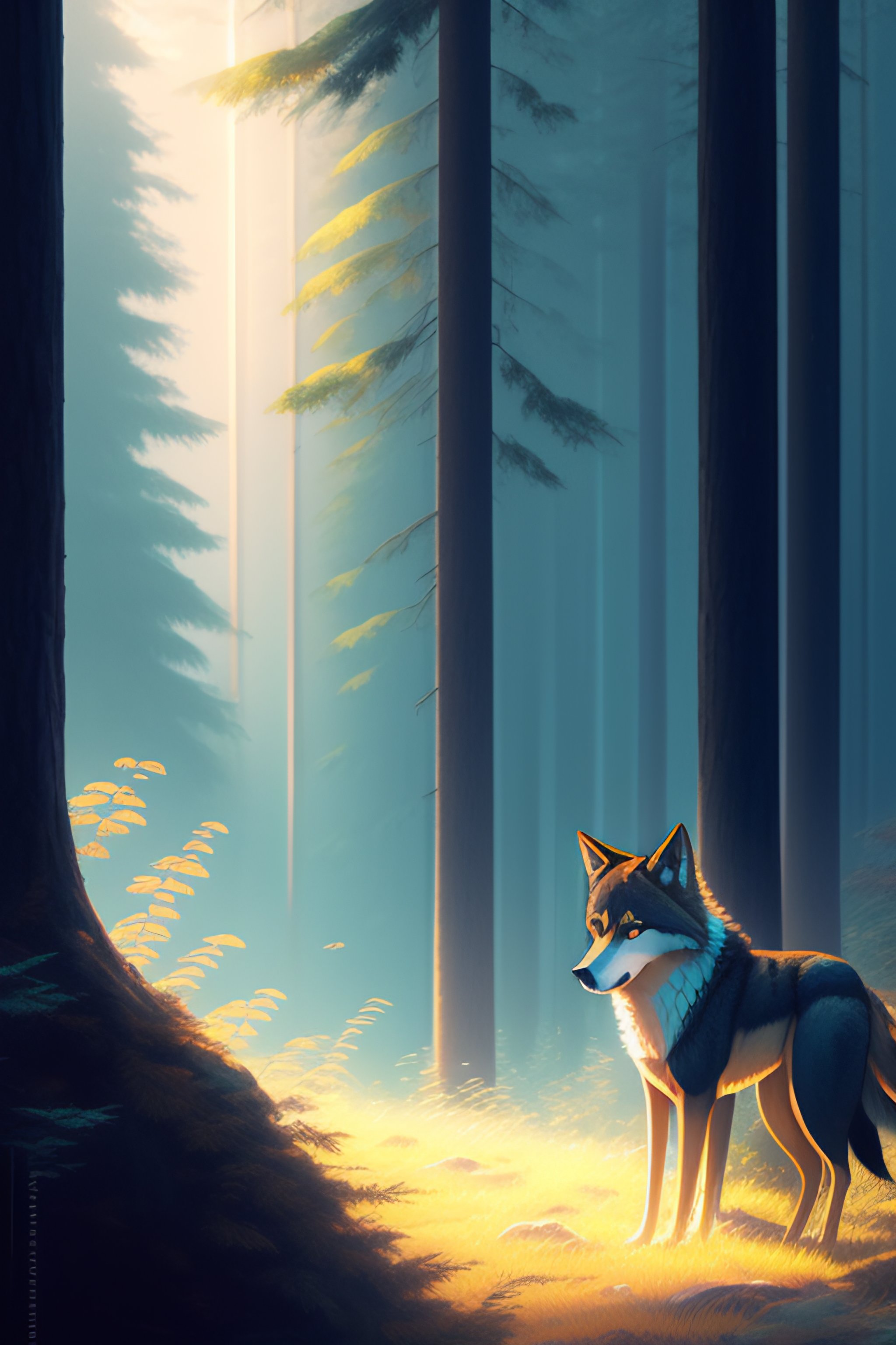 Lexica - Wide shot illustration about 3 little wolves In a forest ...