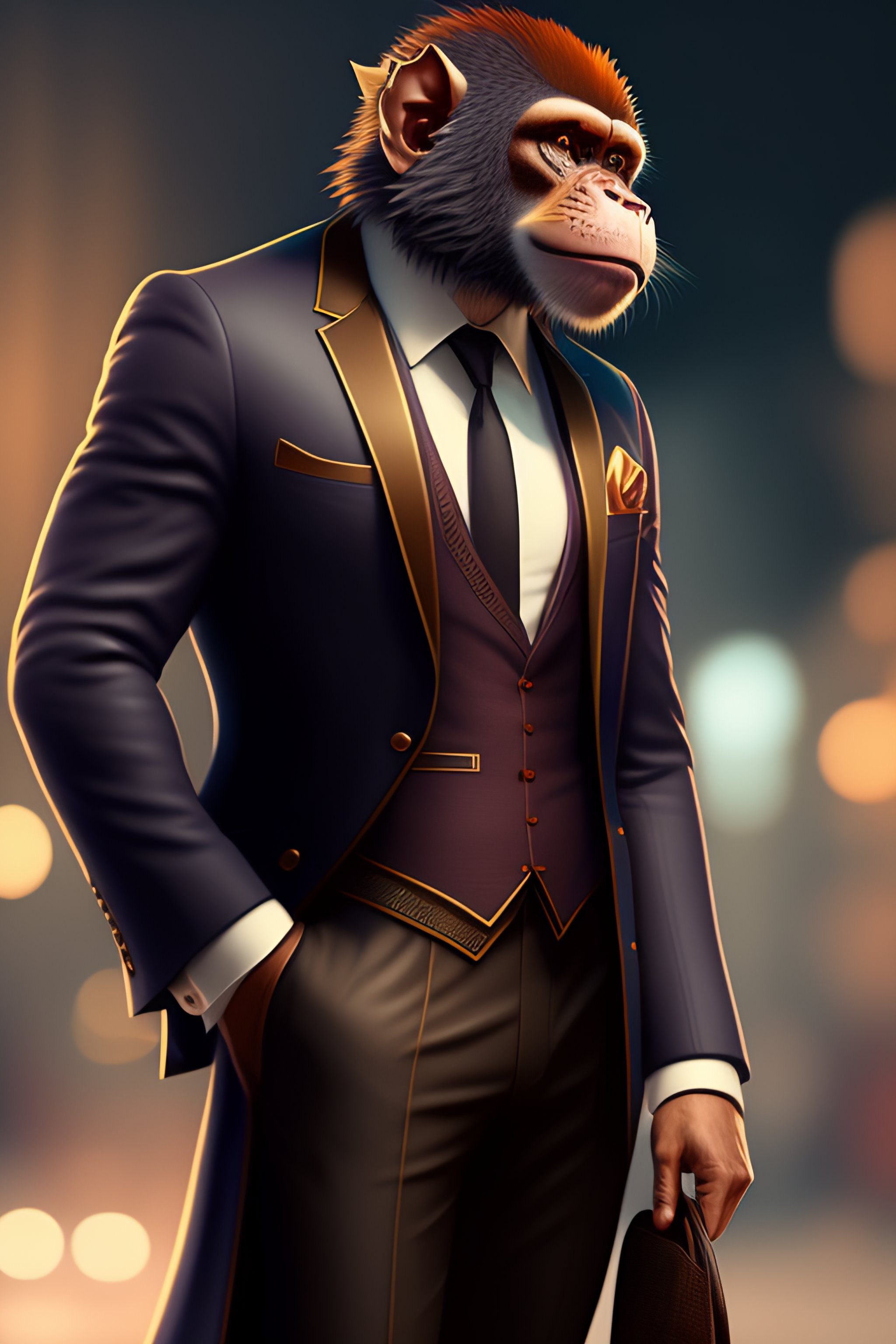 Lexica - Anthro furry humanoid monkey, three piece suit, checking watch ...