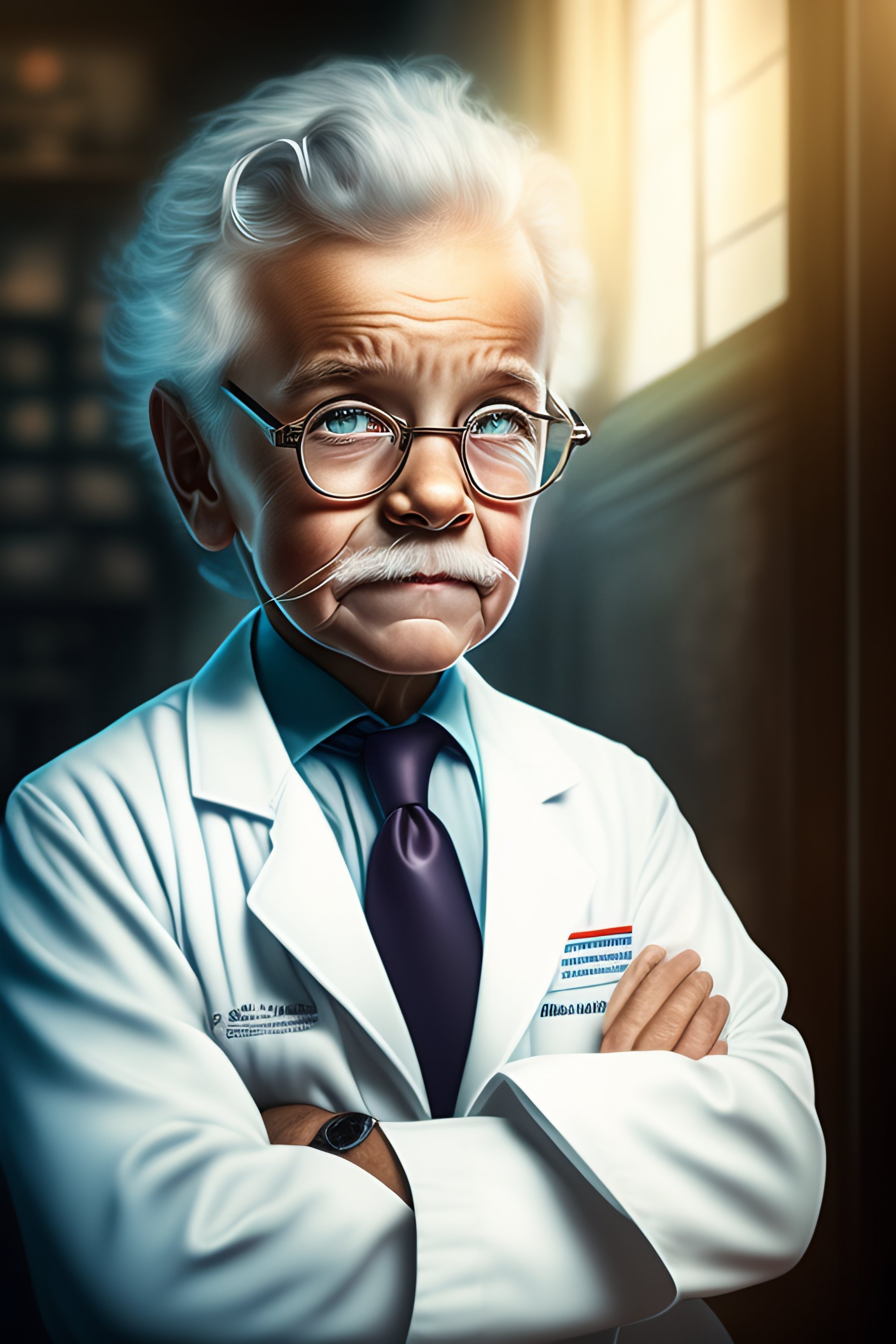 Lexica - An old mad scientist in a children's style in a white coat and ...