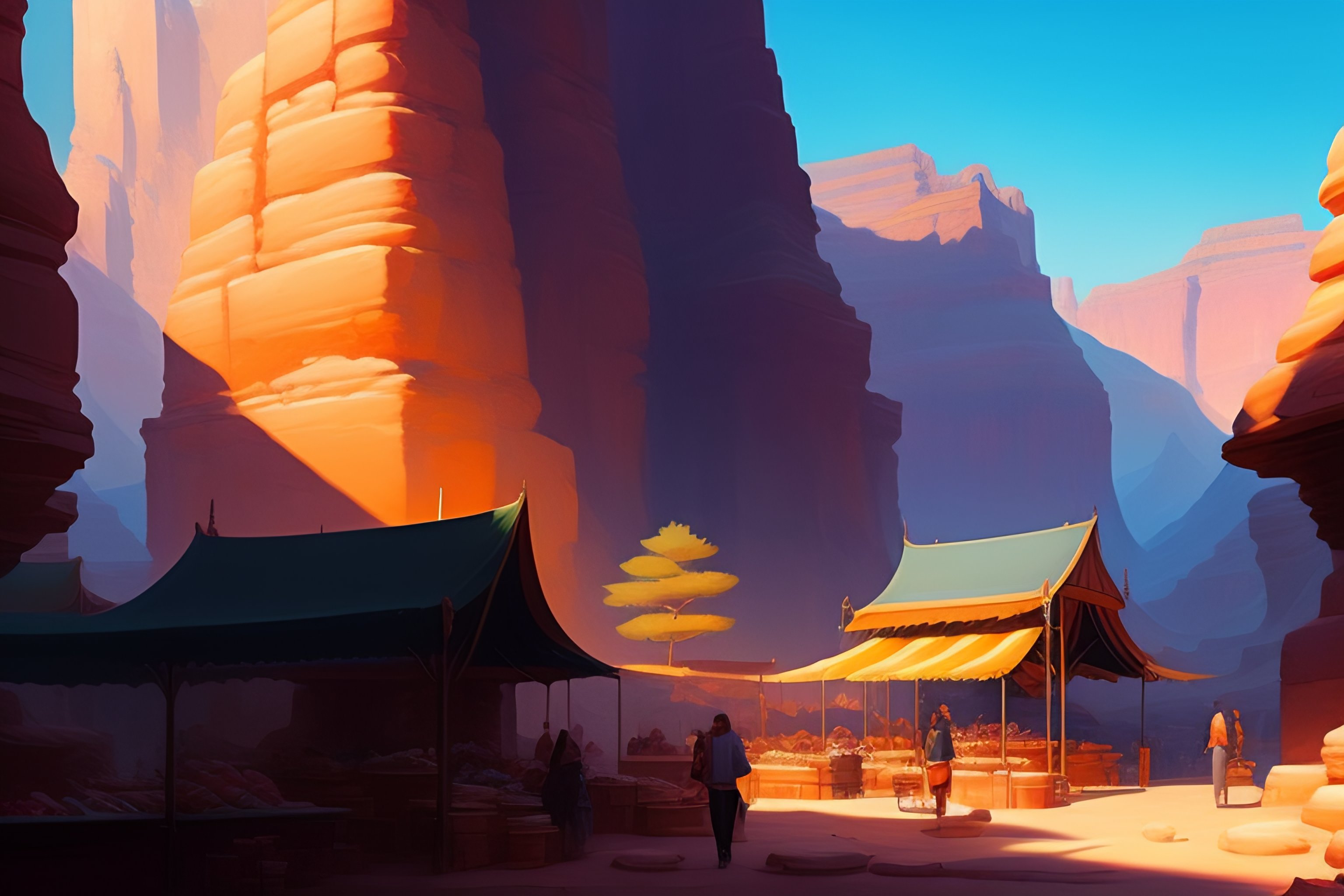 Lexica - Market in the depths of the grand canyon, in marble incrusted ...