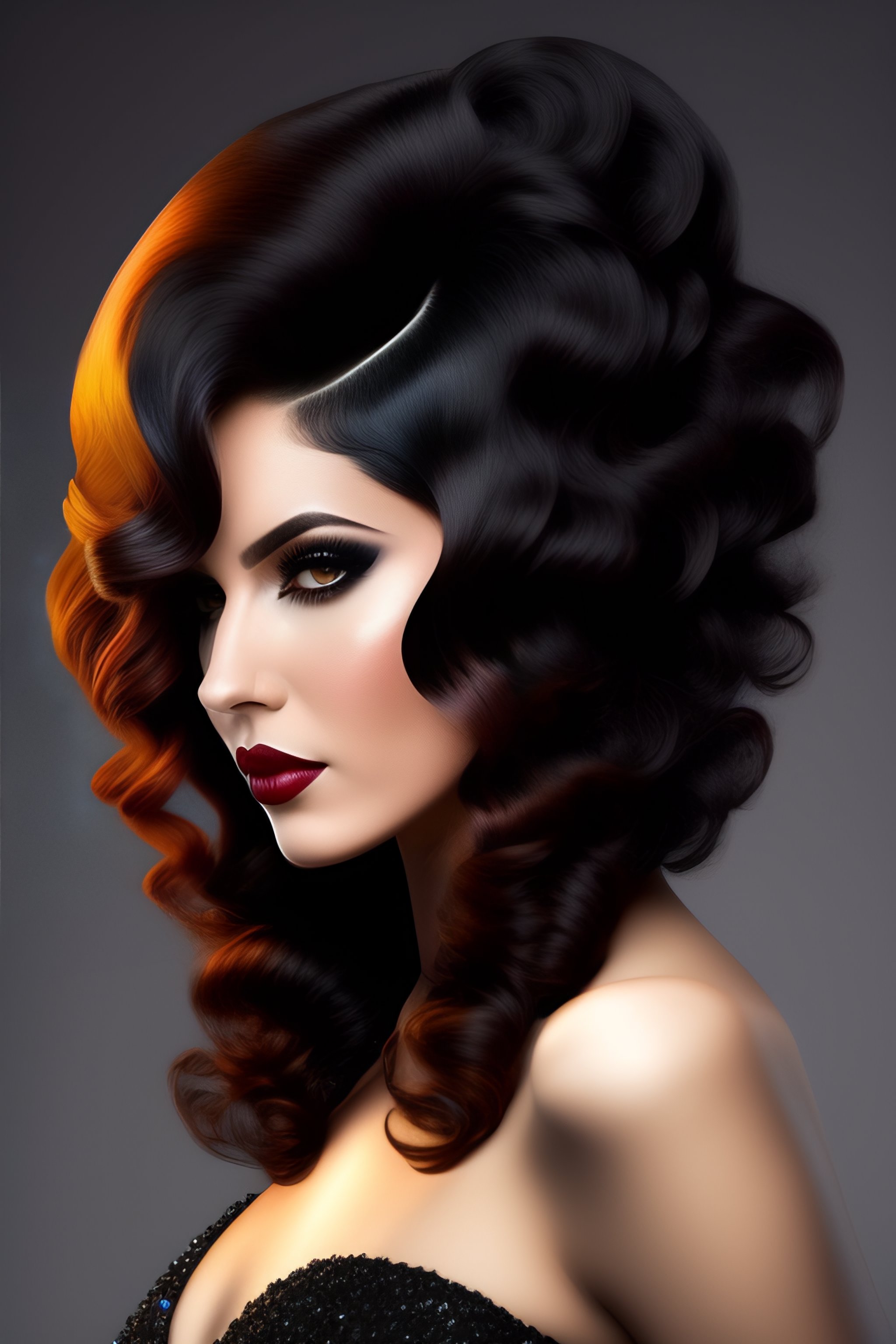 Lexica - Goth girl, bouncy curl hair cut