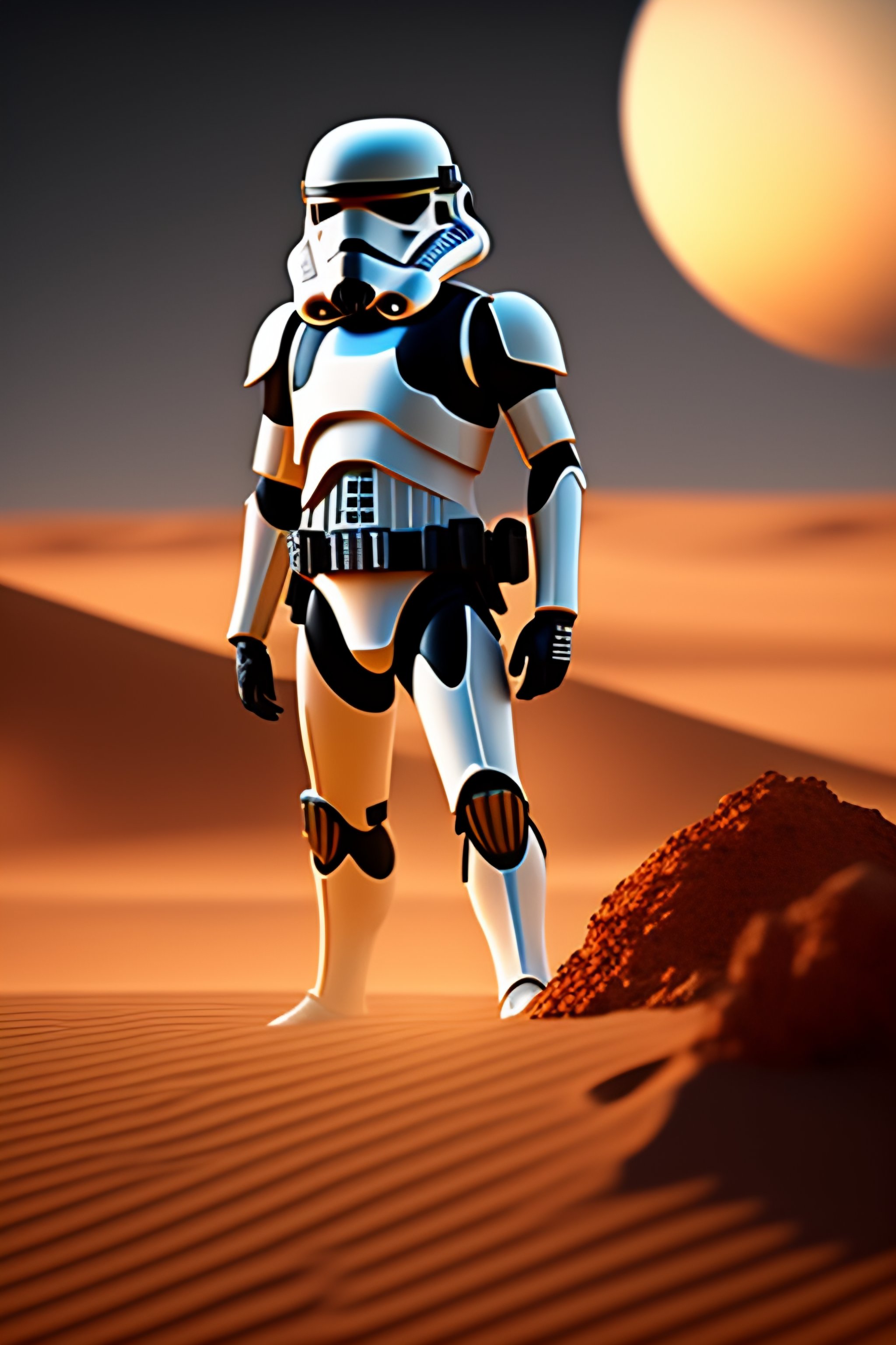 Lexica - Star Wars Stormtrooper, desert landscape , futuristic details ...