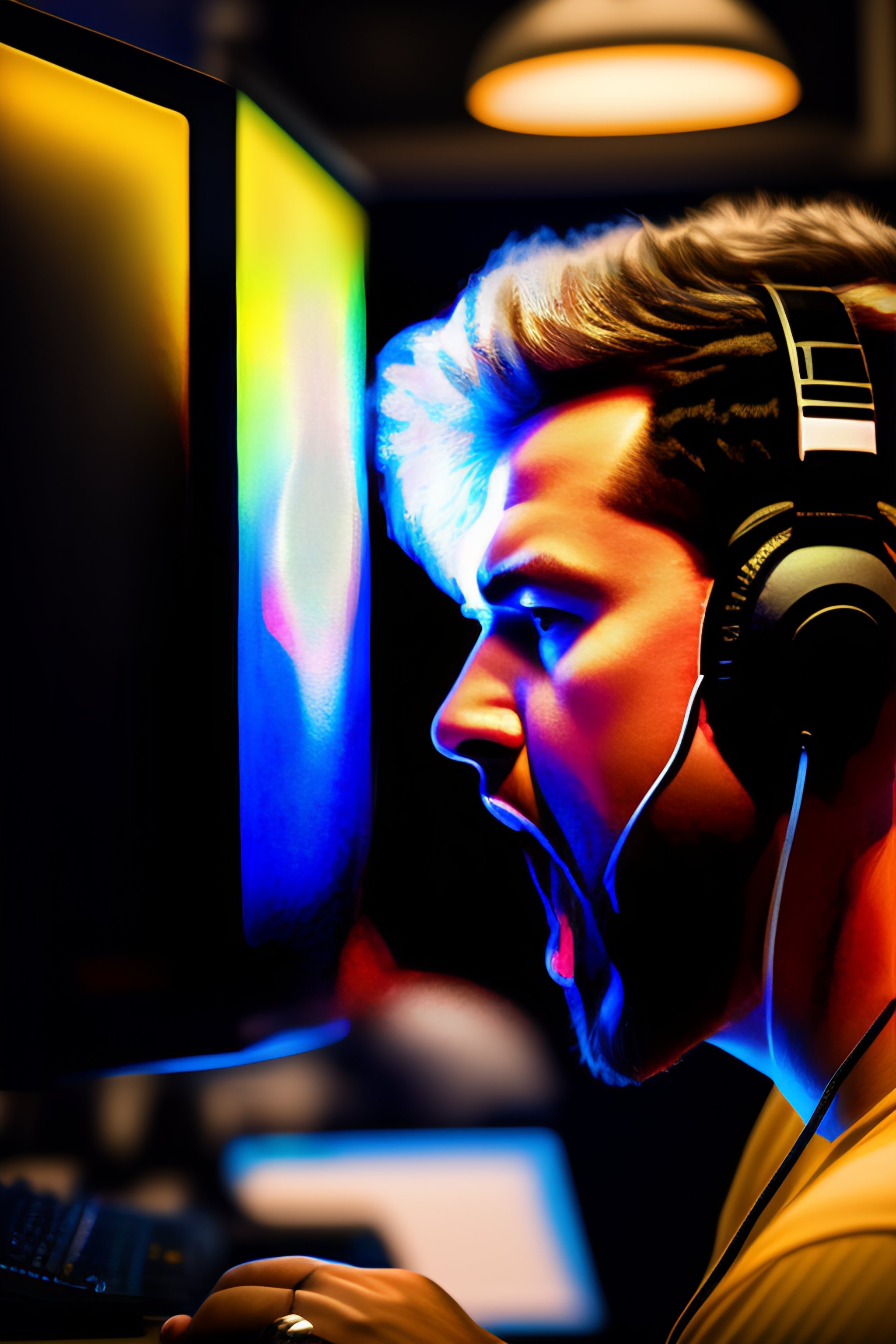 Lexica - Awesom-O wearing a headset yelling at his monitor while ...