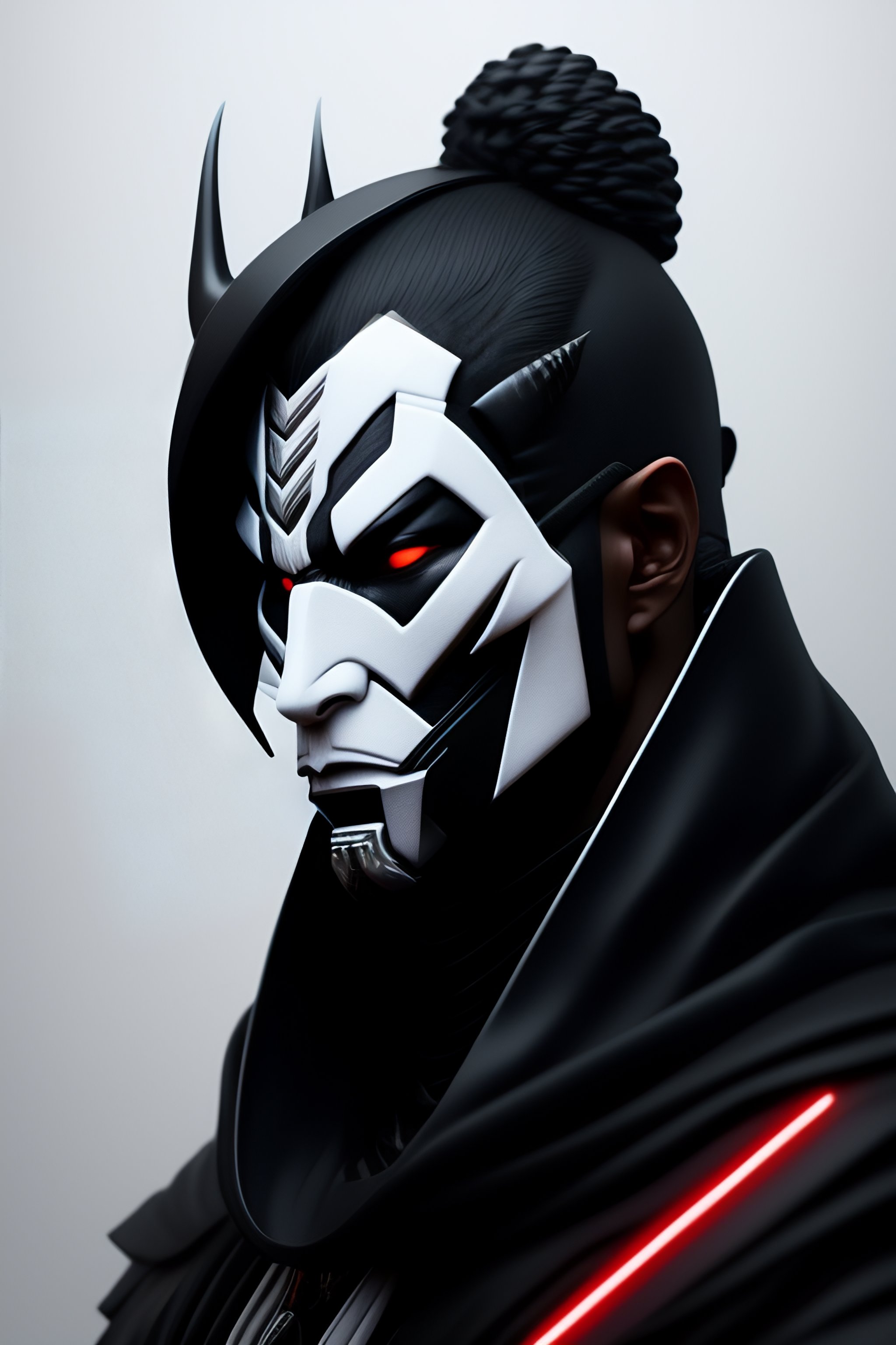 Lexica - Oni mask, cyberpunk, sith lord, white and black, 2d