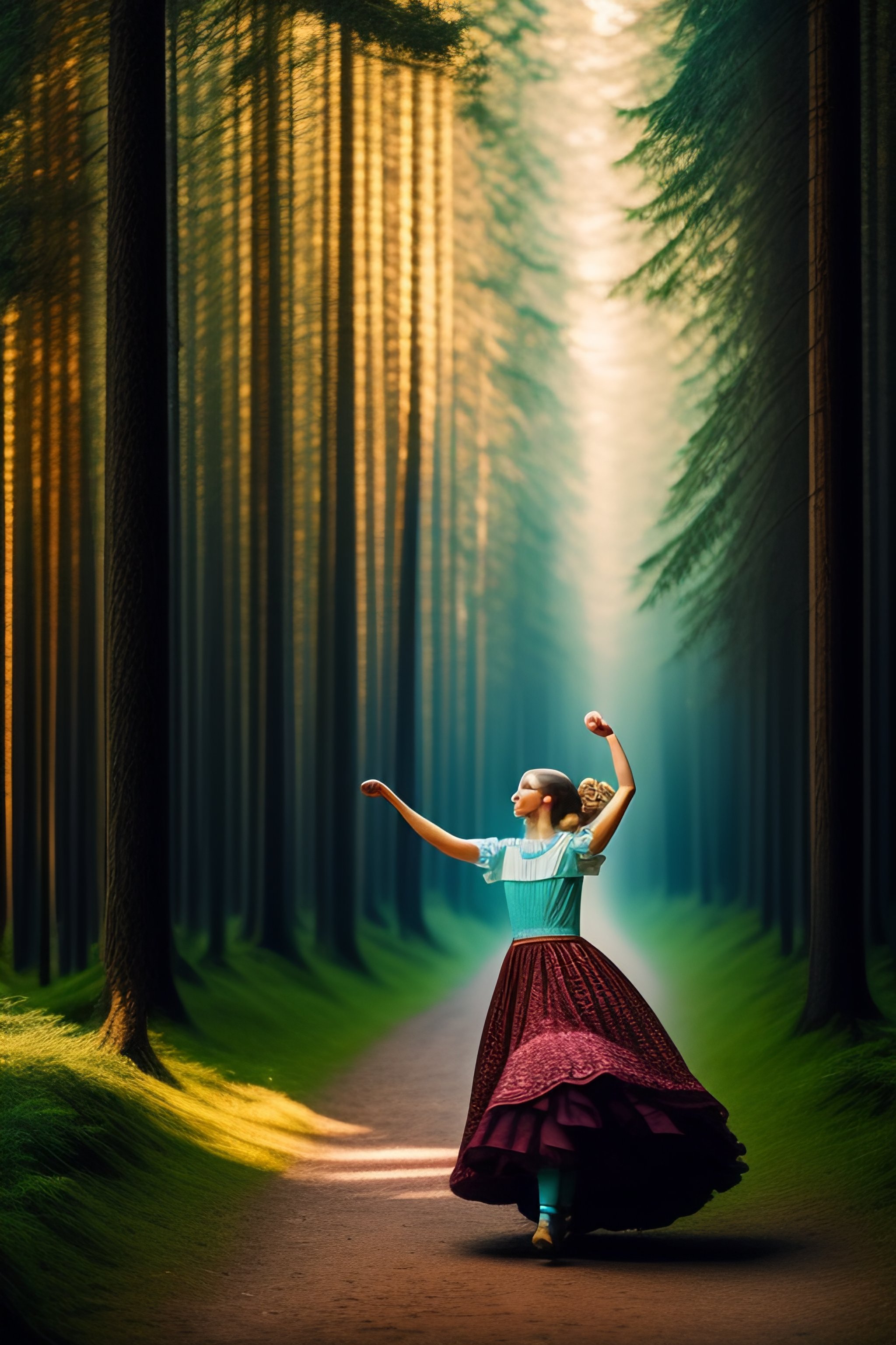 Lexica - Russian girl dancing in the middle ages forest