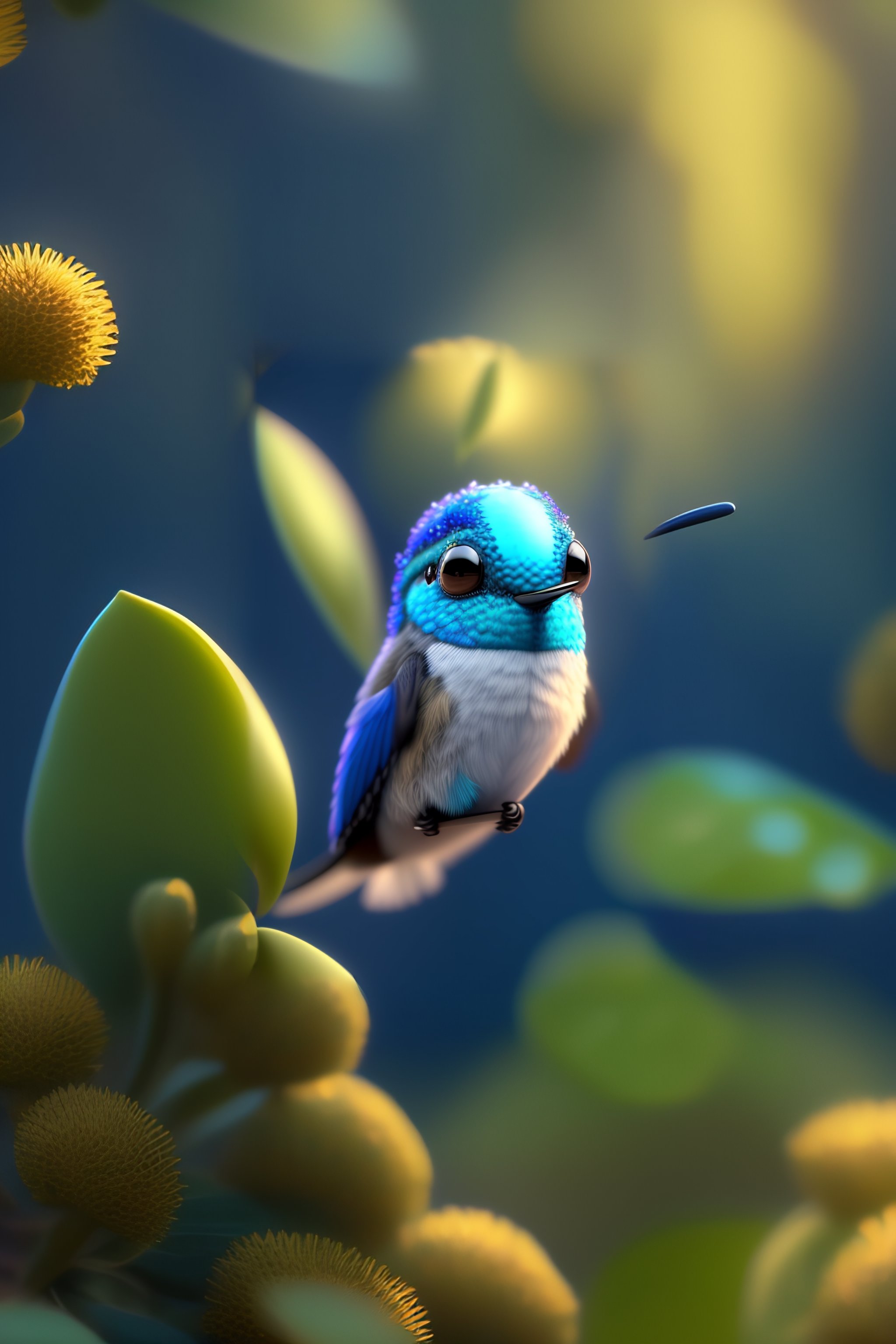 Lexica - Cute adorable little blue hummingbird waving and smiling ...