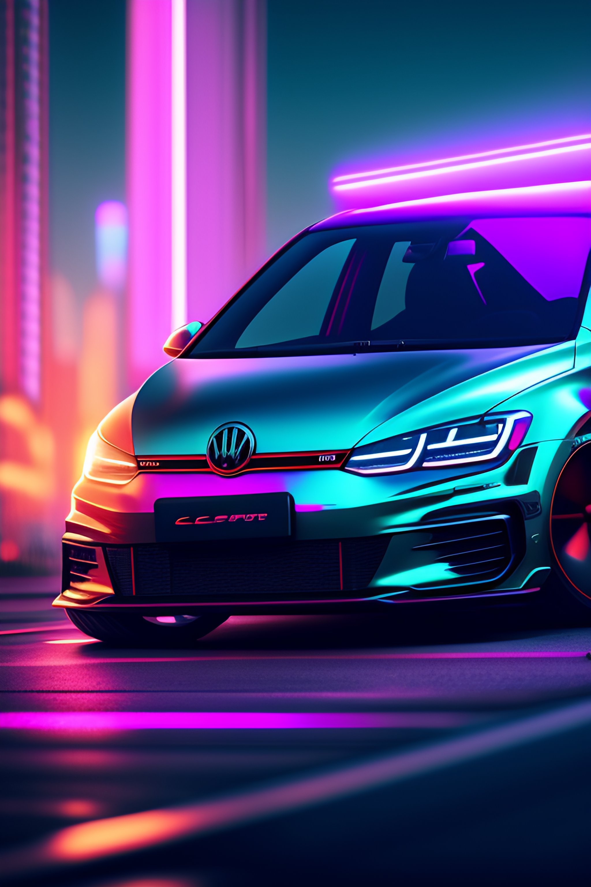Lexica - Cyberpunk synthwave a dented golf gti mk8 with scratches in a ...
