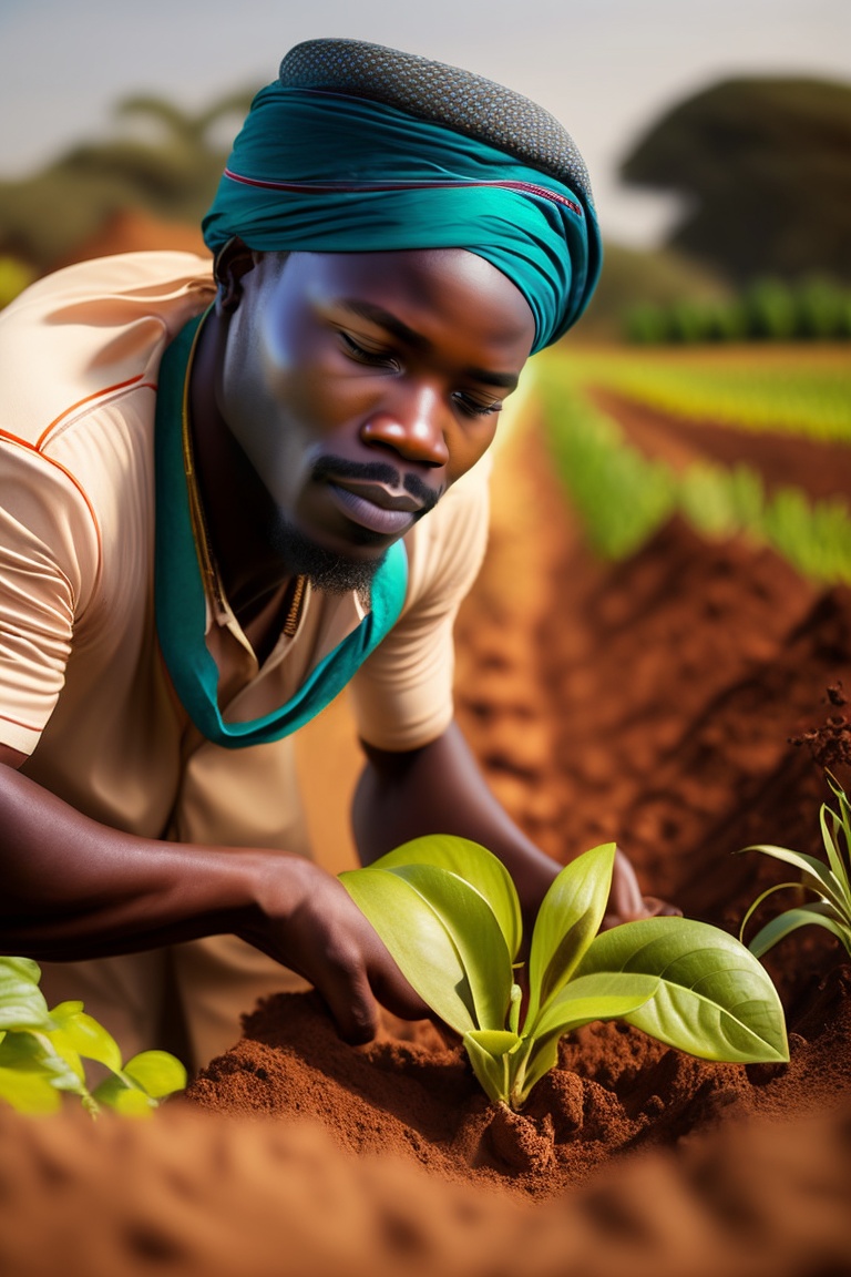 Lexica - An African man sowing crops in the garden, alone, wide angle ...