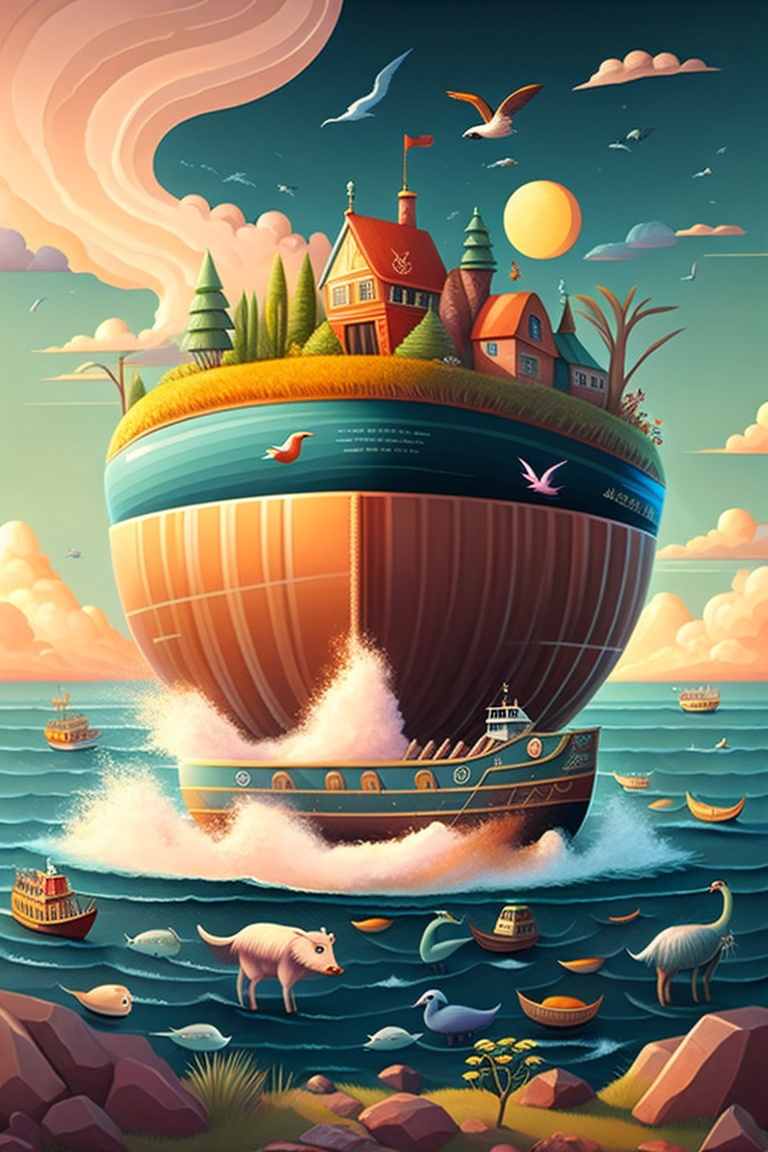 Lexica - A noah's ark filled with lots of animals floating on top of a ...