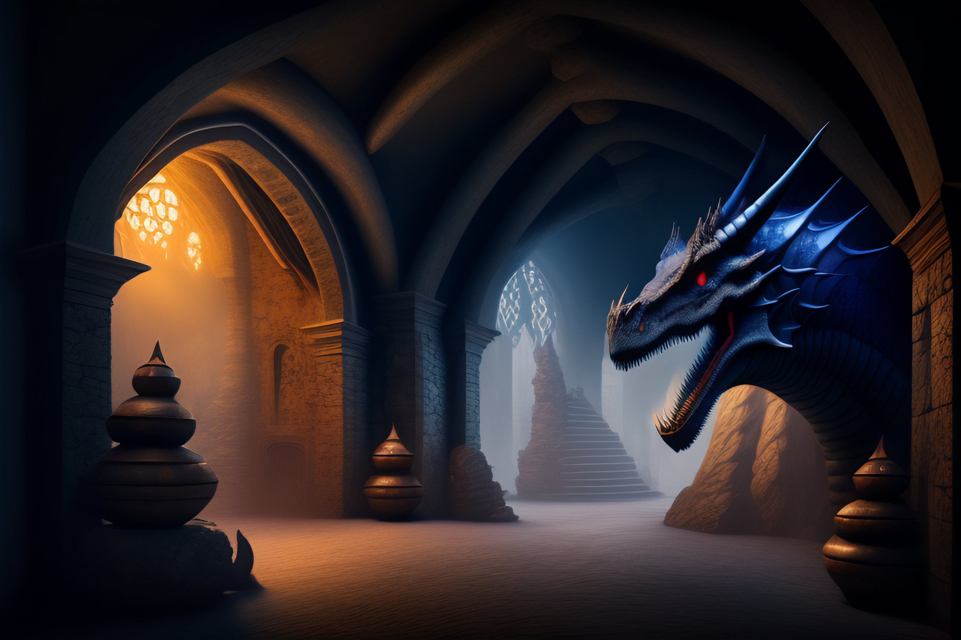 Lexica - Dark fantasy panoramic view of gothic stone medieval dungeon ...