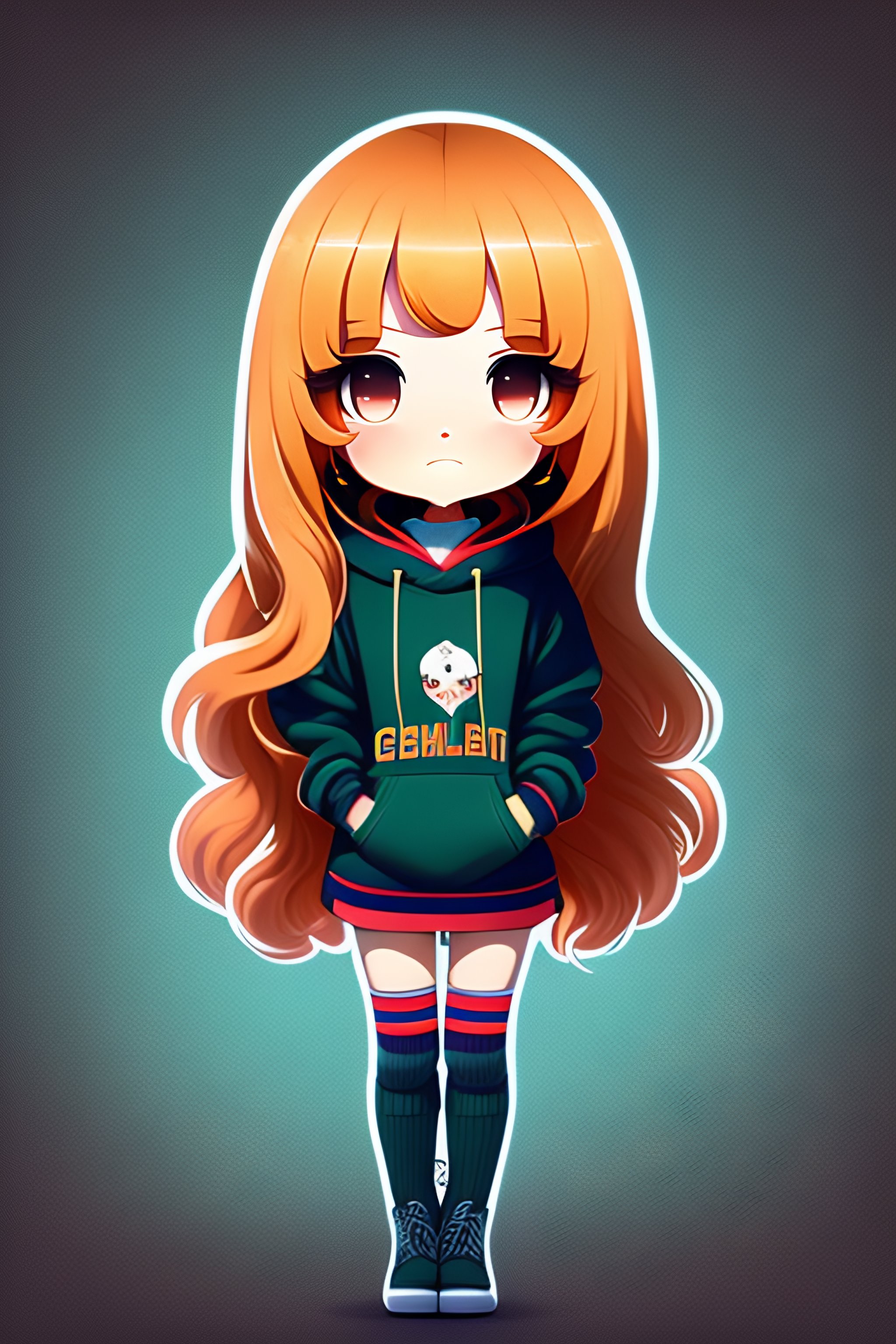 Lexica - Chibi girl with long hair wearing an oversized hoodie and ...