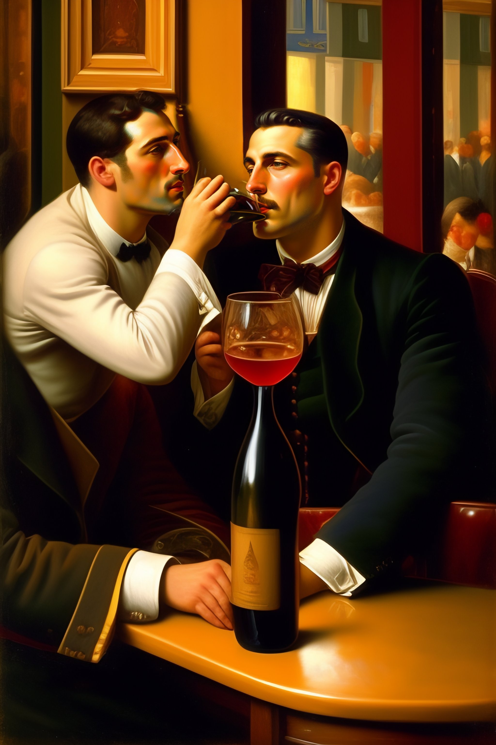Lexica - Painting of two men drinking a glass of wine in a french ...