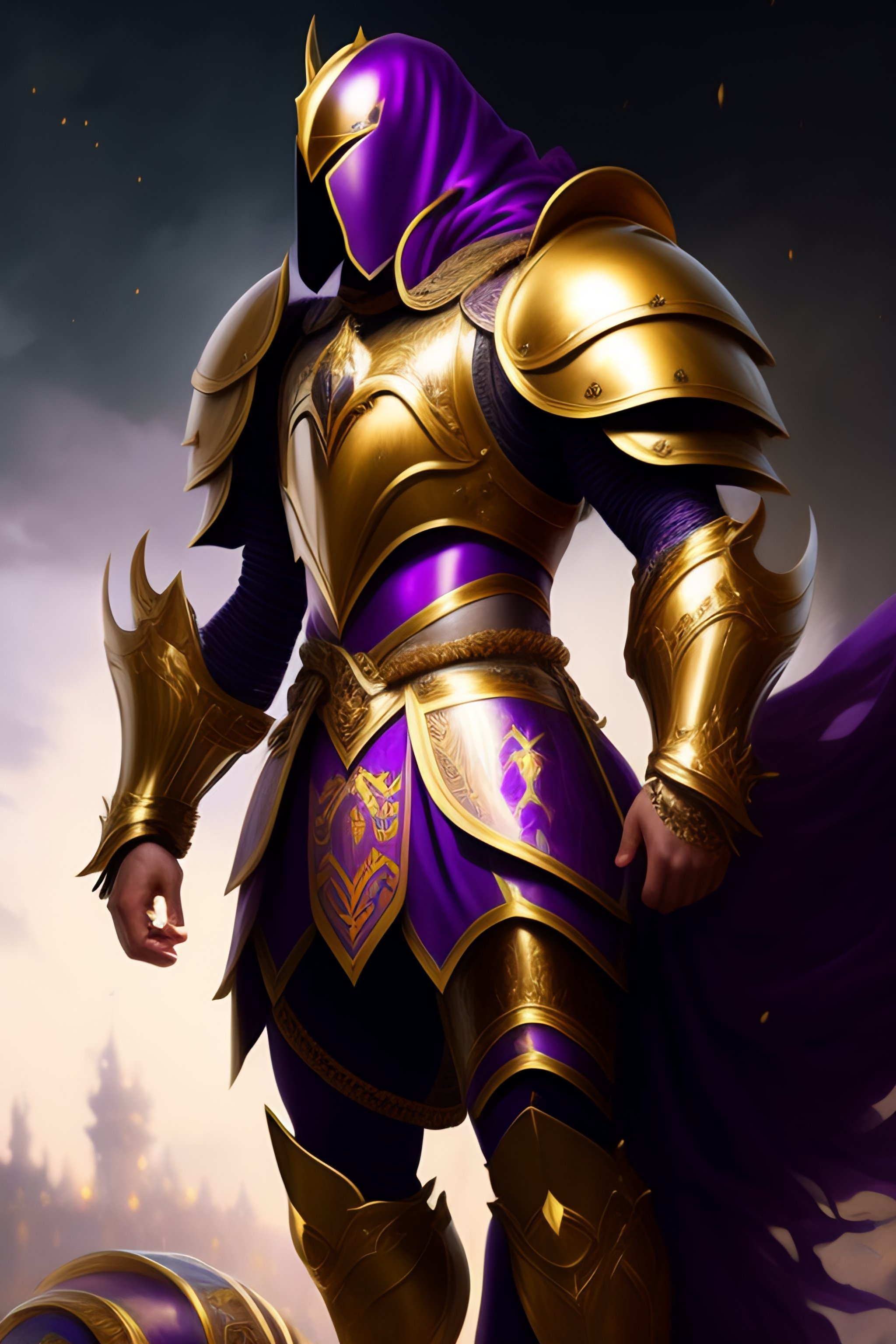 Lexica - Painting of a robust european knight in full purple and gold ...