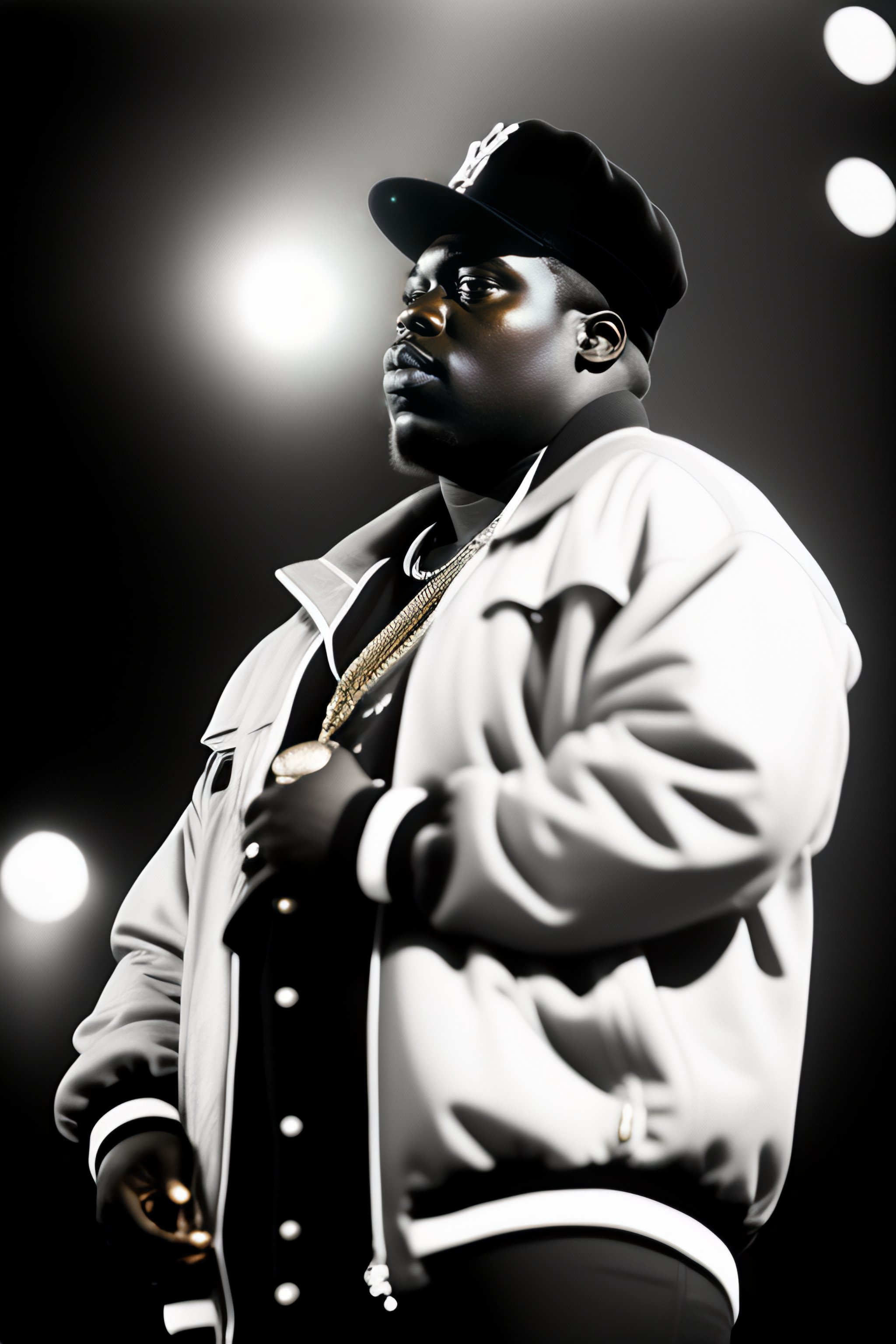 Lexica - Photograph, half body shot, portrait of the notorious b. i. g ...