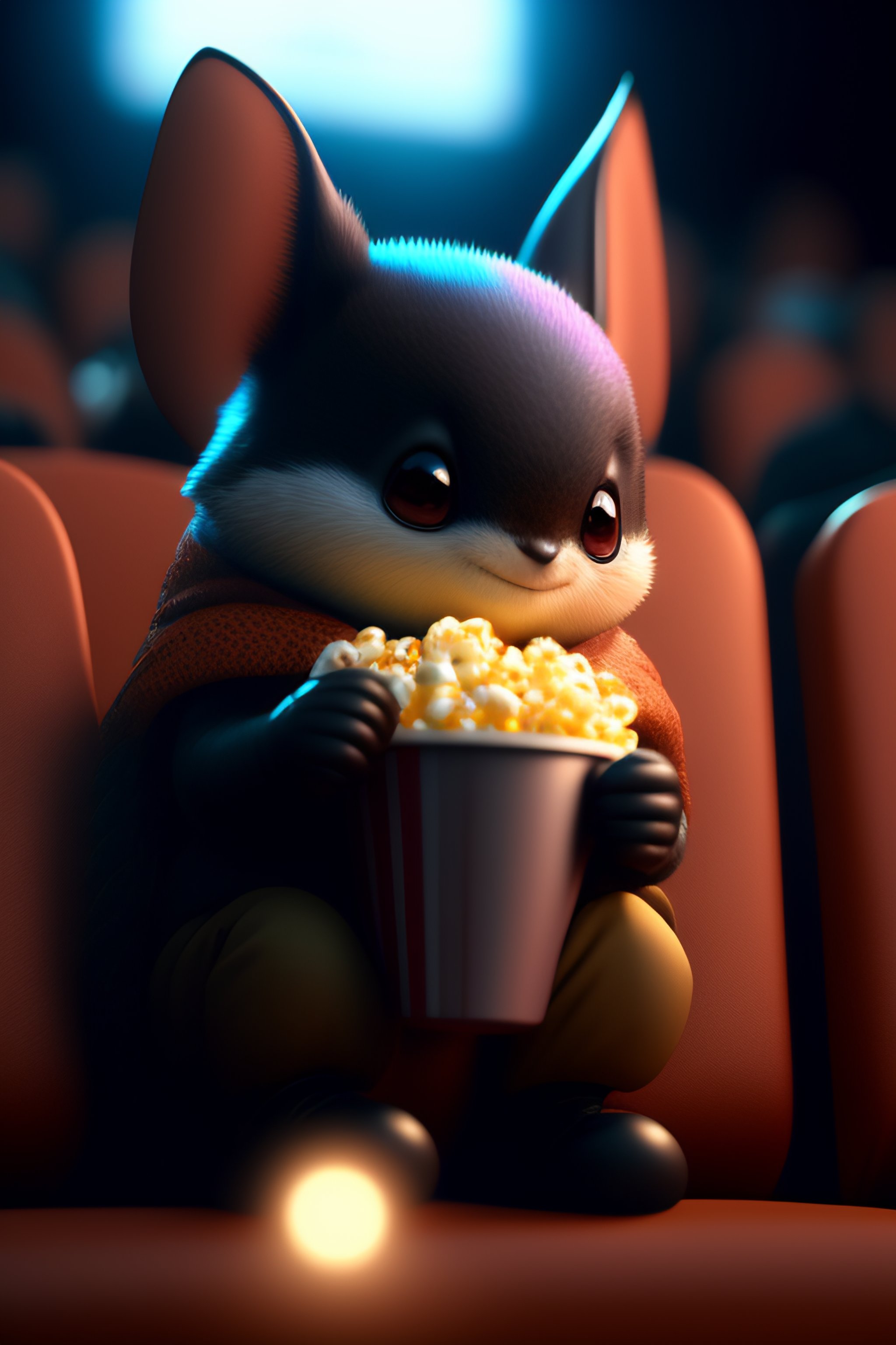 Lexica - Cute small humanoid bat sitting in a movie theater eating ...