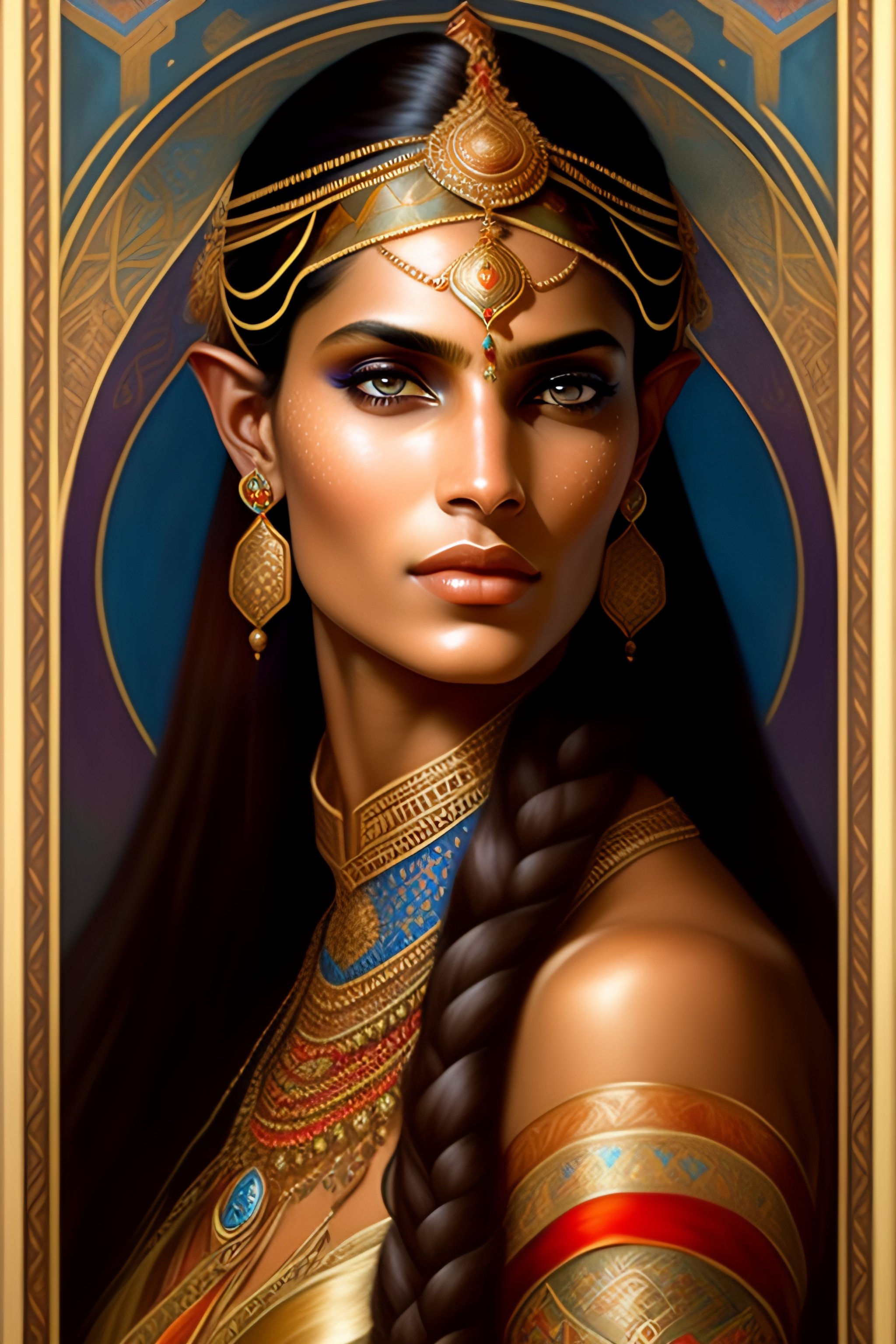 Lexica - Portrait of a desi woman as an elf with dark brown skin, pale ...