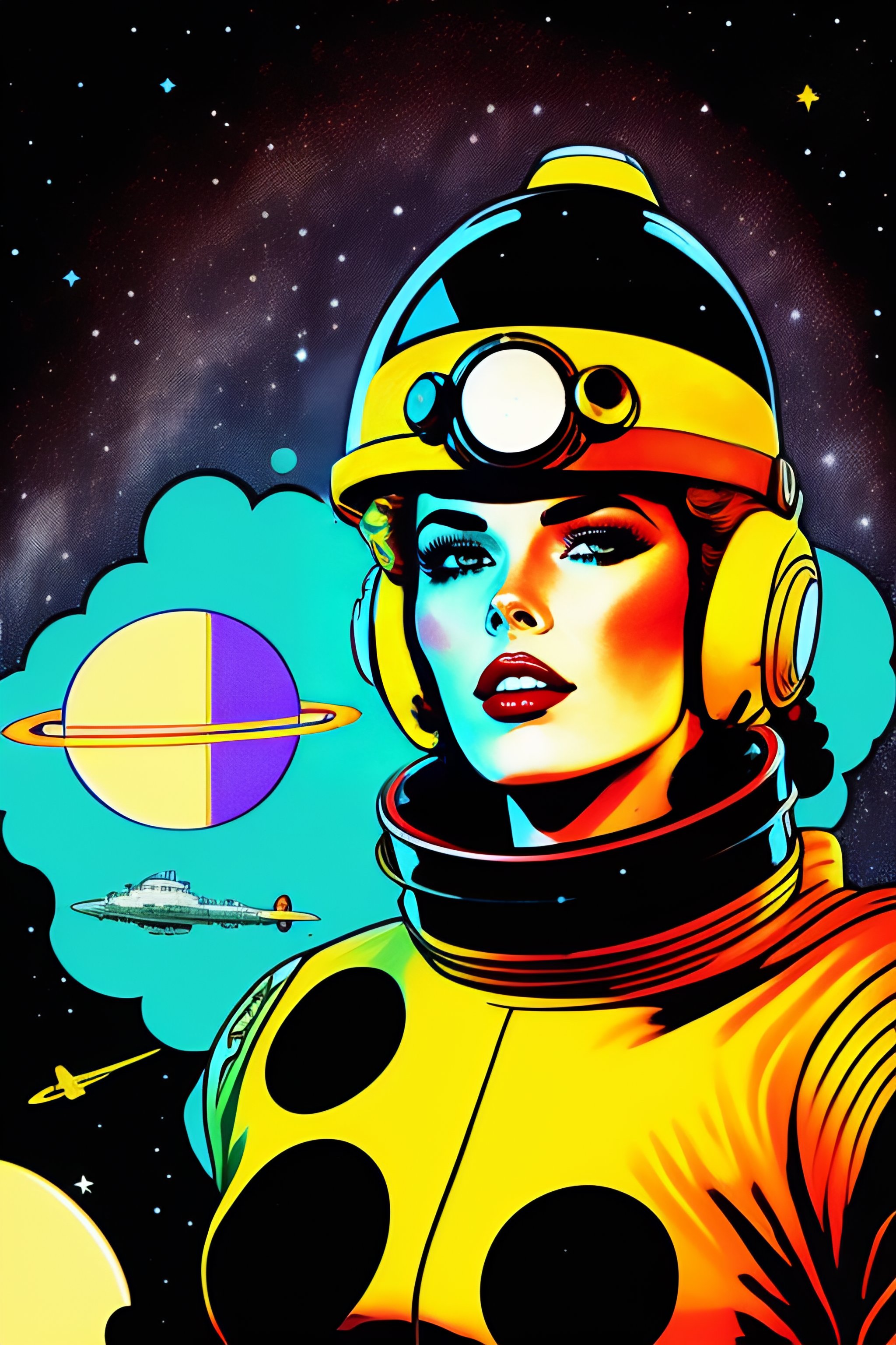 Lexica - Retro space captain giving commands to the crew in spacecraft ...