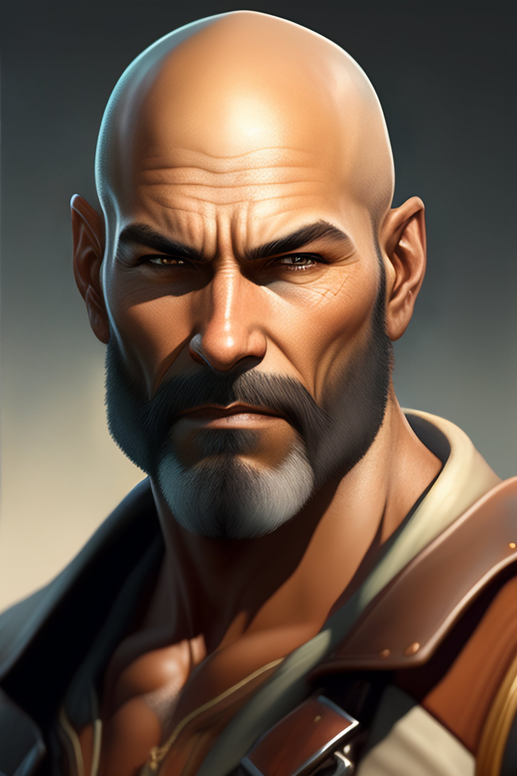 Lexica - A grizzled man with a bald head with dark short stubble ...