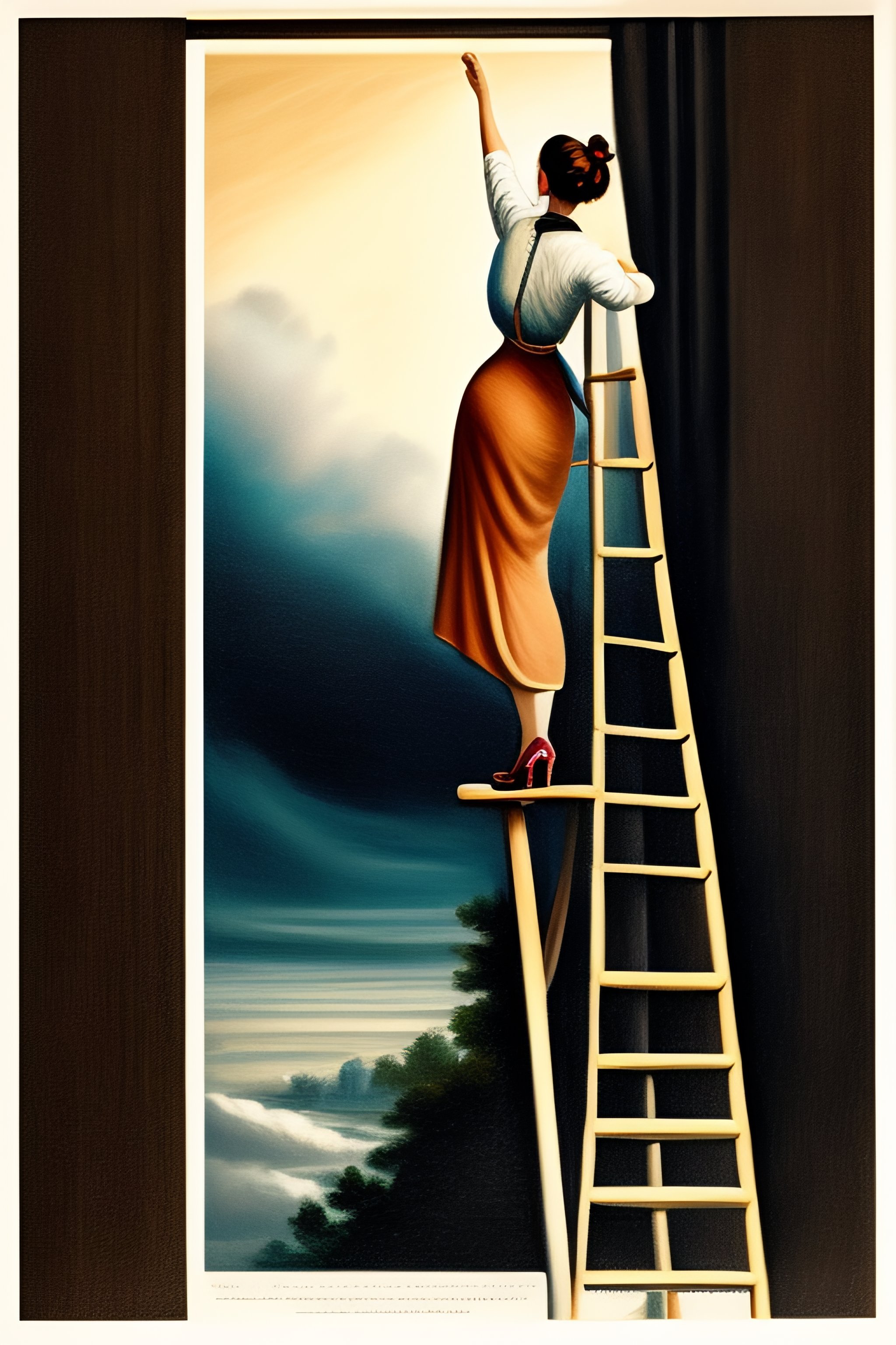 Lexica - Drawing of woman on a high ladder