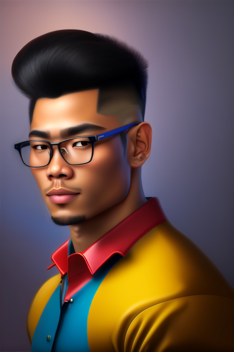 Lexica - Pinoy American with mid clean, cut hair and glasses , wearing ...