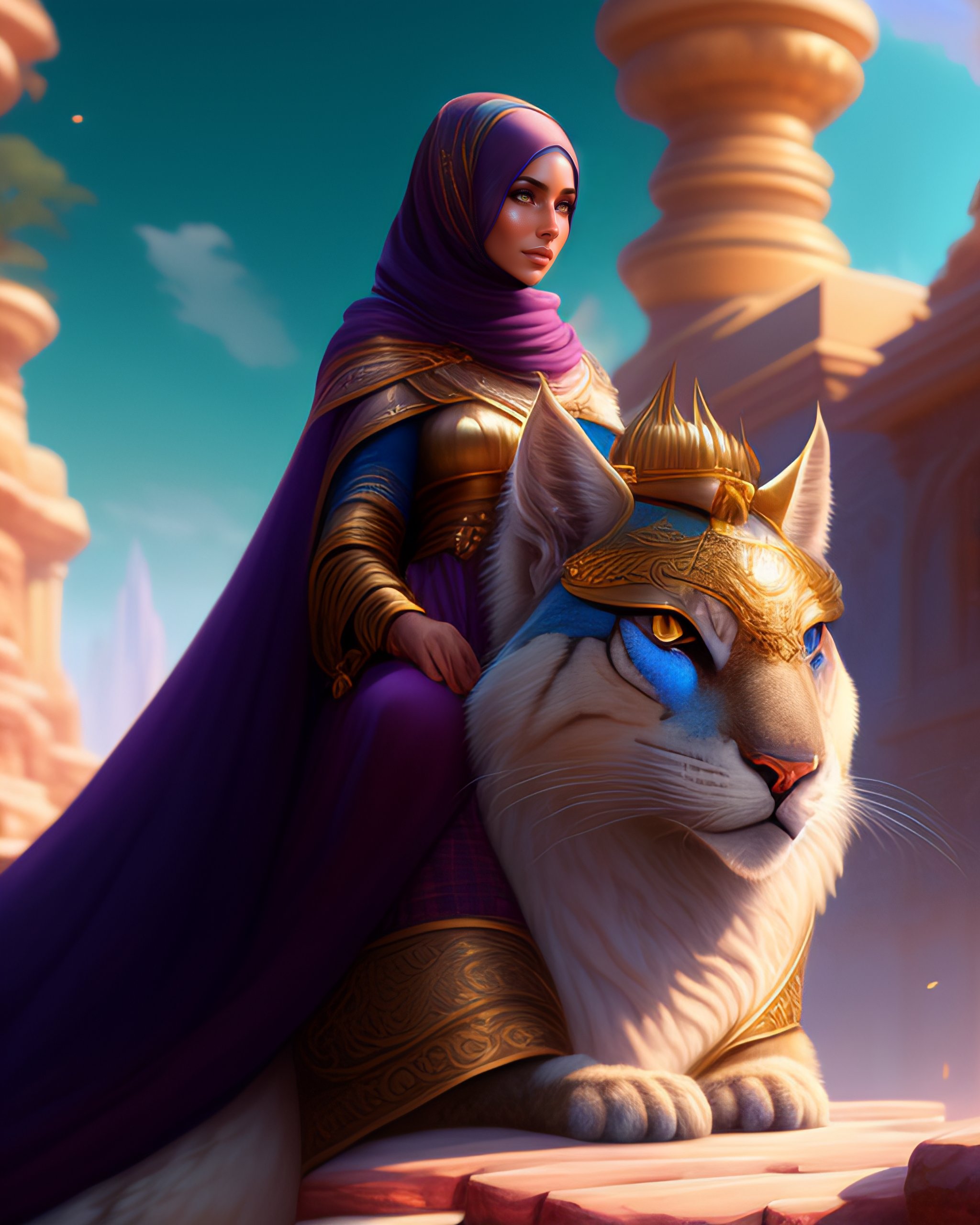 Lexica - Highly detailed full body of athena wearing hijab,on dragon ...