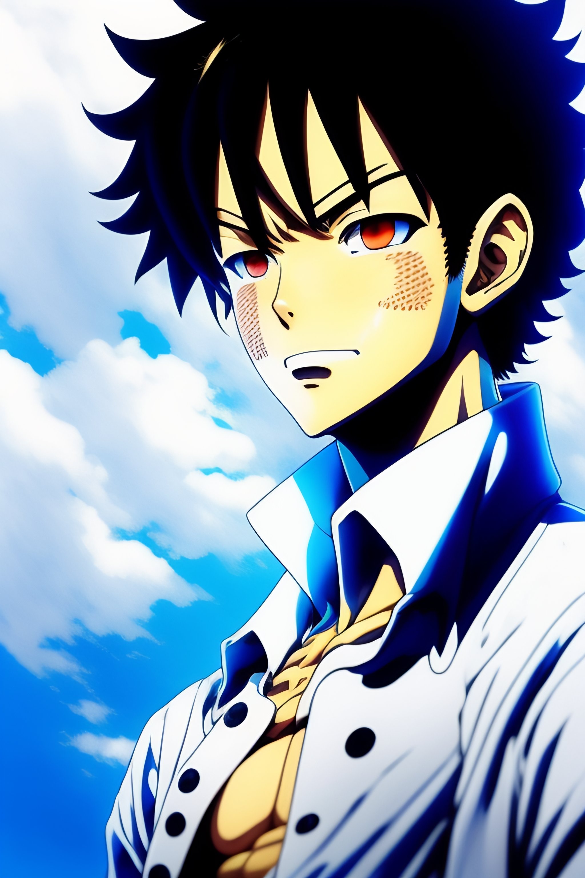 Lexica - Portrait de Monkey D Luffy en costard bleu et blanc à la ...