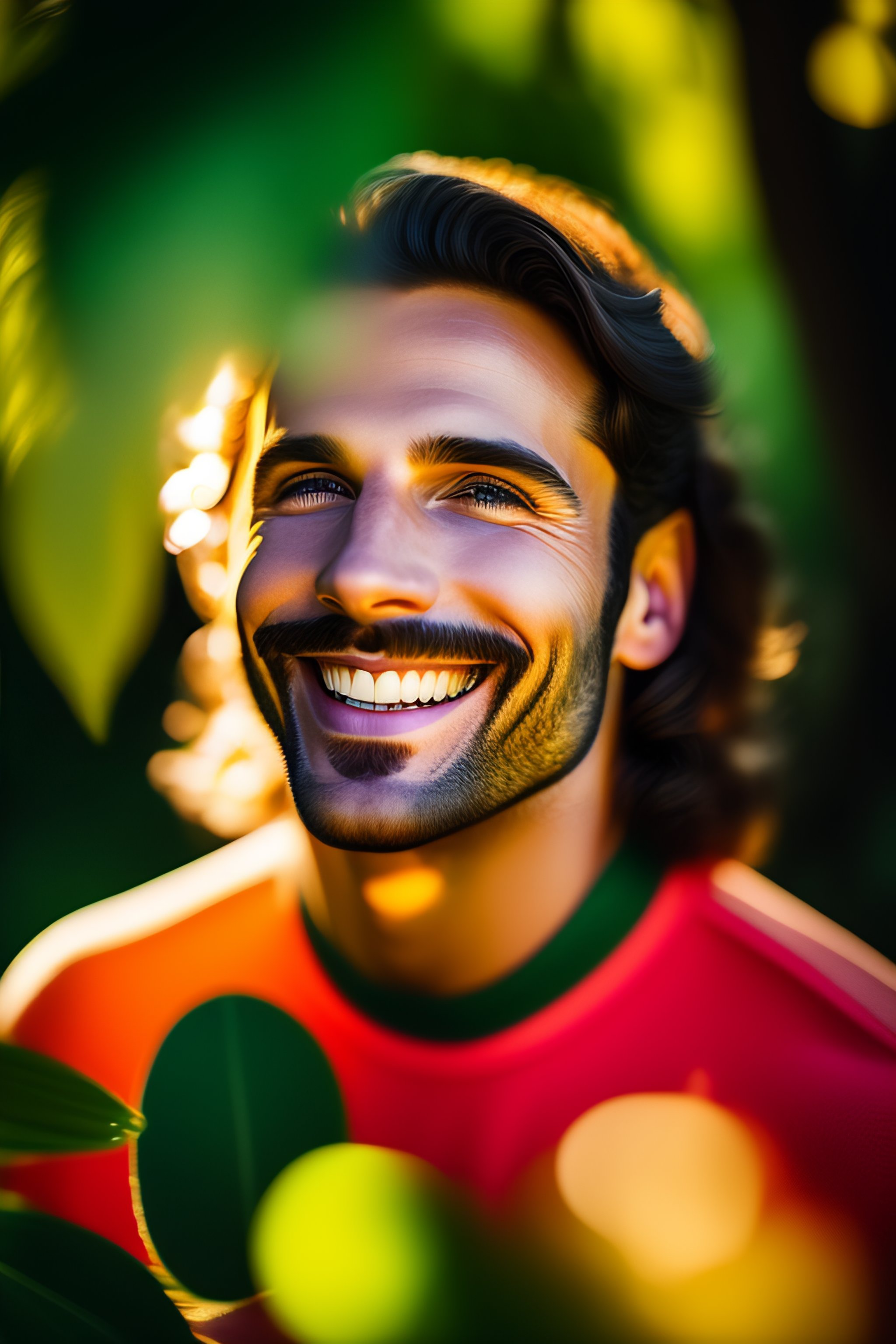 Lexica - A bright and happy photo of Mario Pacitti smiling in a lush ...