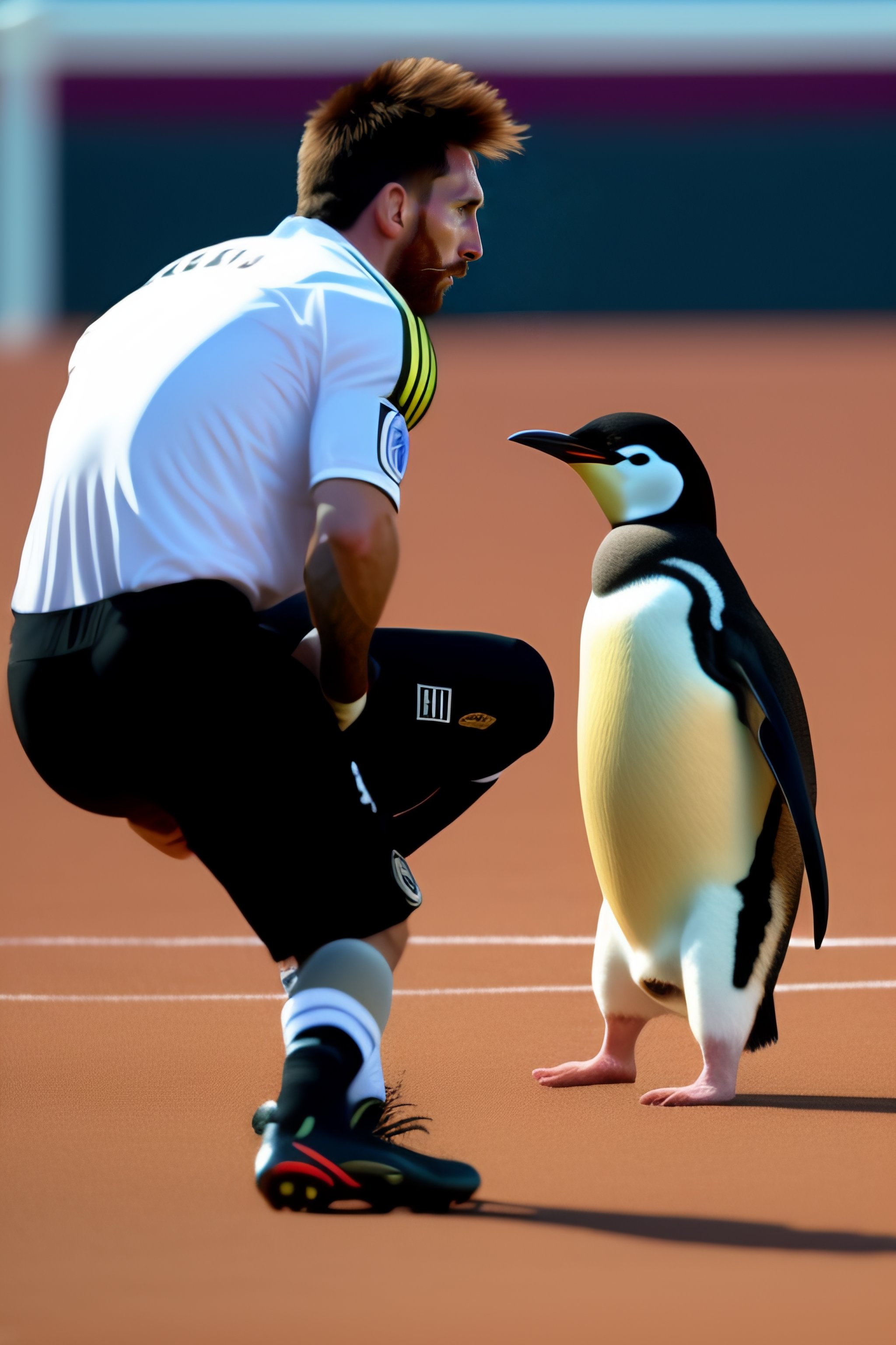 Lexica - Messi fighting with penguin at sahara