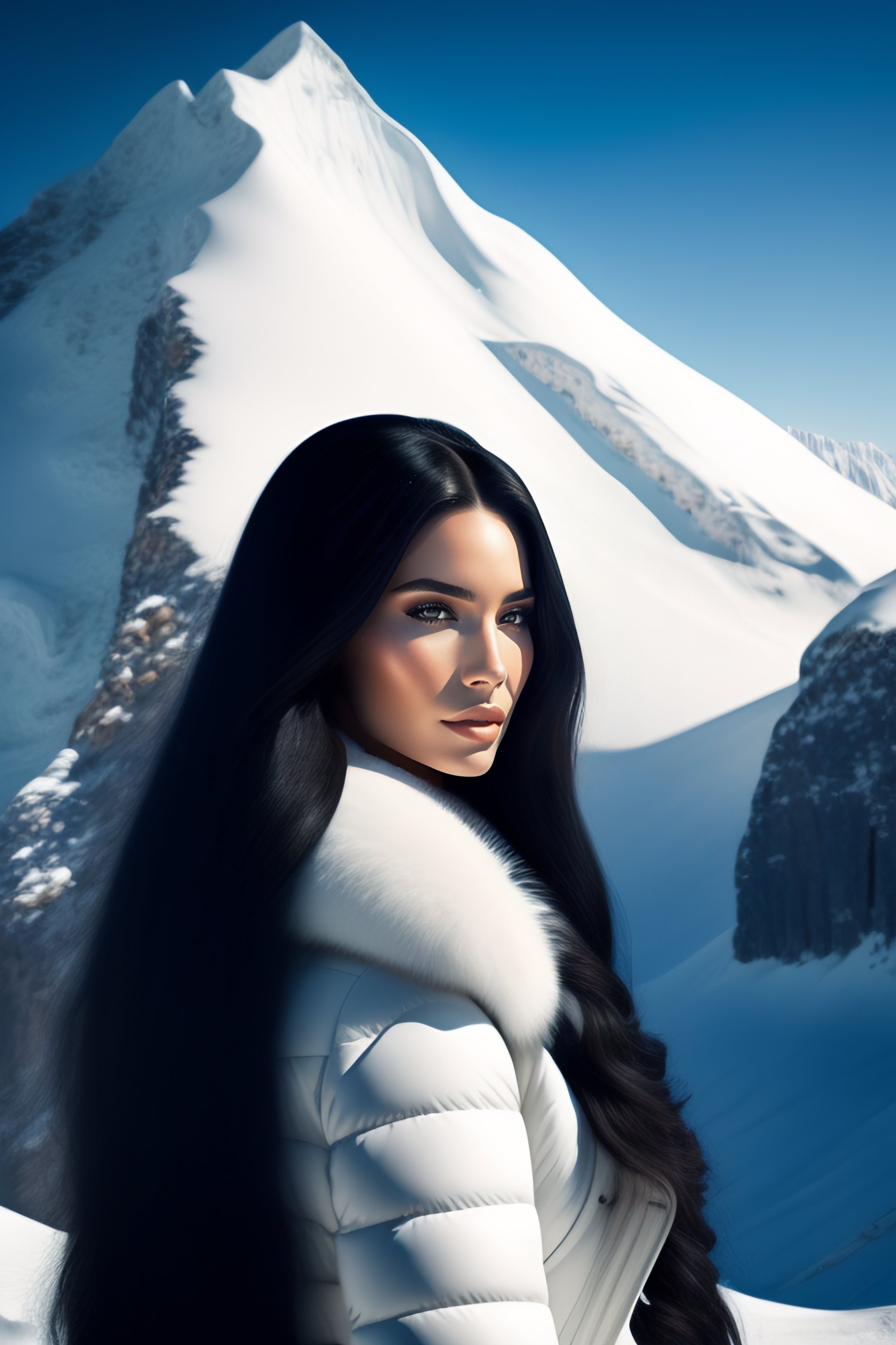 Lexica - Beautiful snow princess , long black hair, with a white long ...