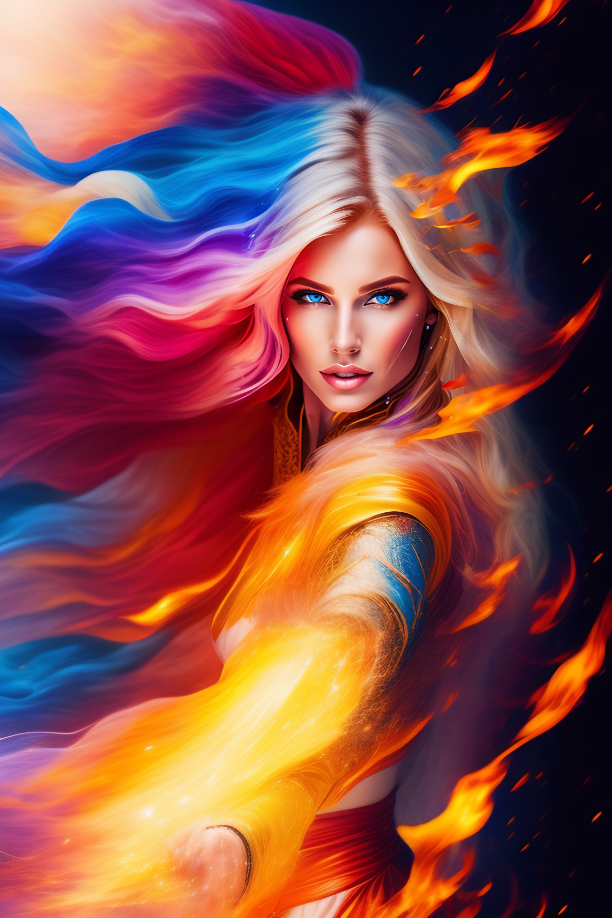 Lexica - Watercolor style, beautiful blond witch fighting deamon ...
