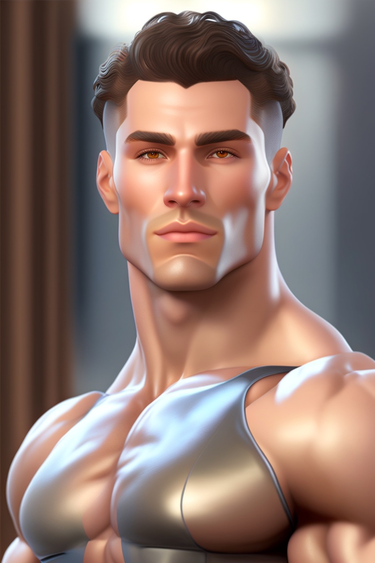 Lexica - Big white bodybuilder, very short curly black hair, brown eyes ...