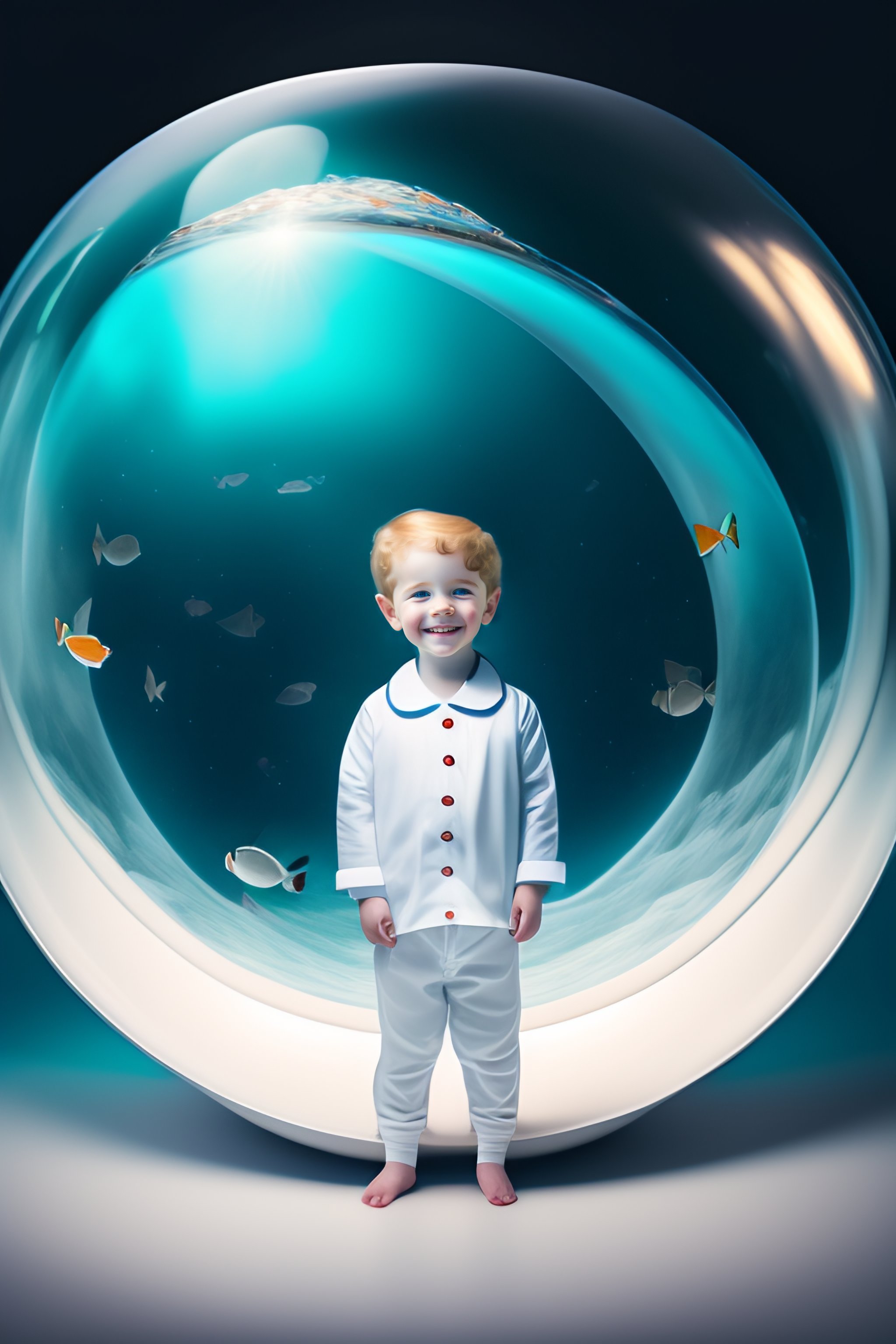 Lexica - A pale readhead 5 year old boy in white pijamas floating ...