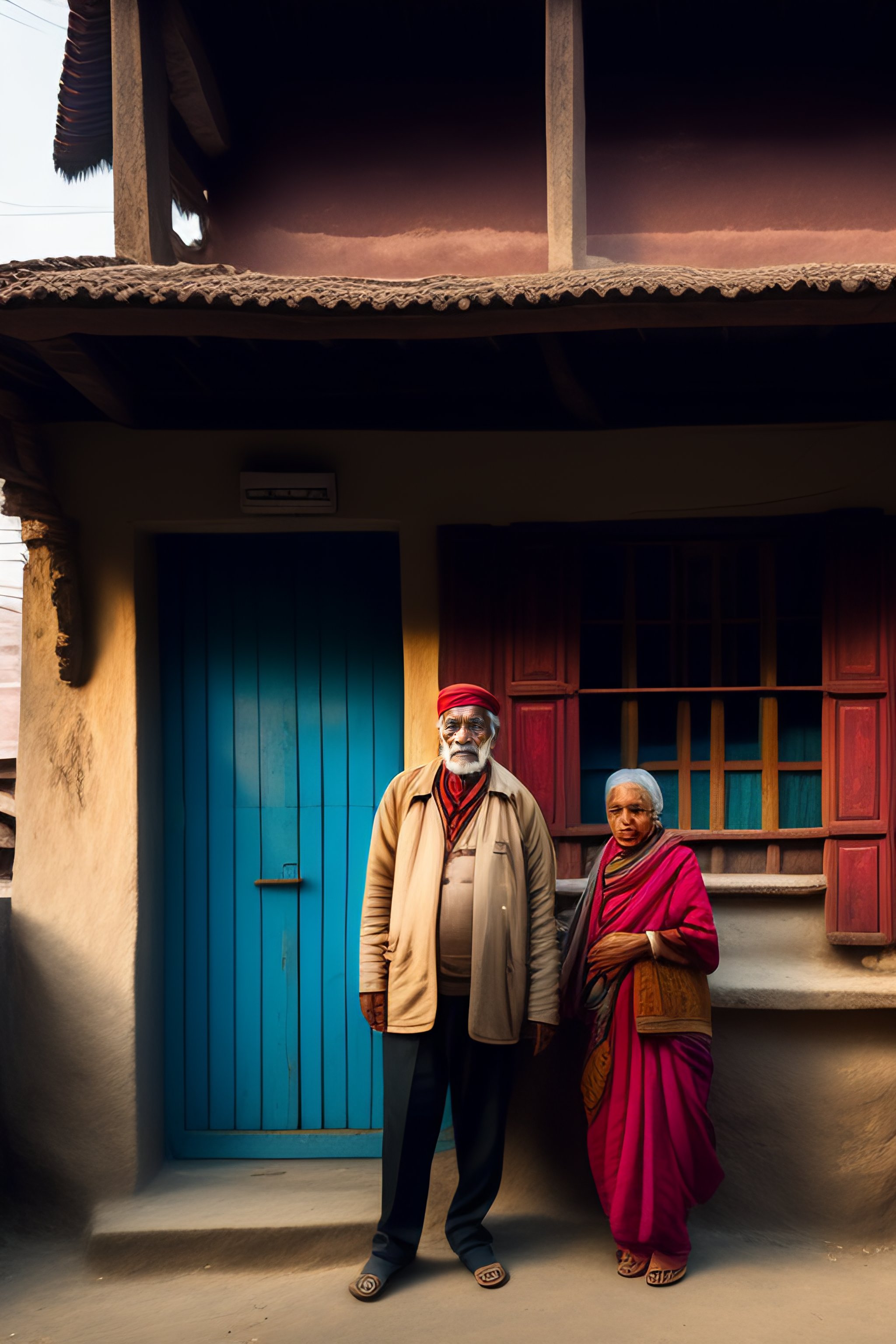 Lexica - Typical Nepali old house and with old couple puffing cigarettes