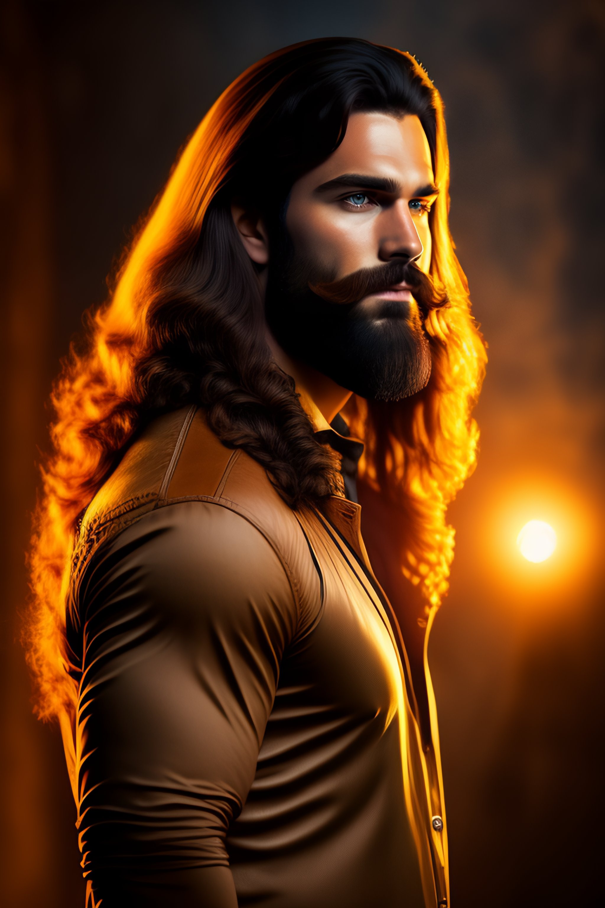 Lexica - Picture of a weak man with natty long brown hair, beard, deco ...