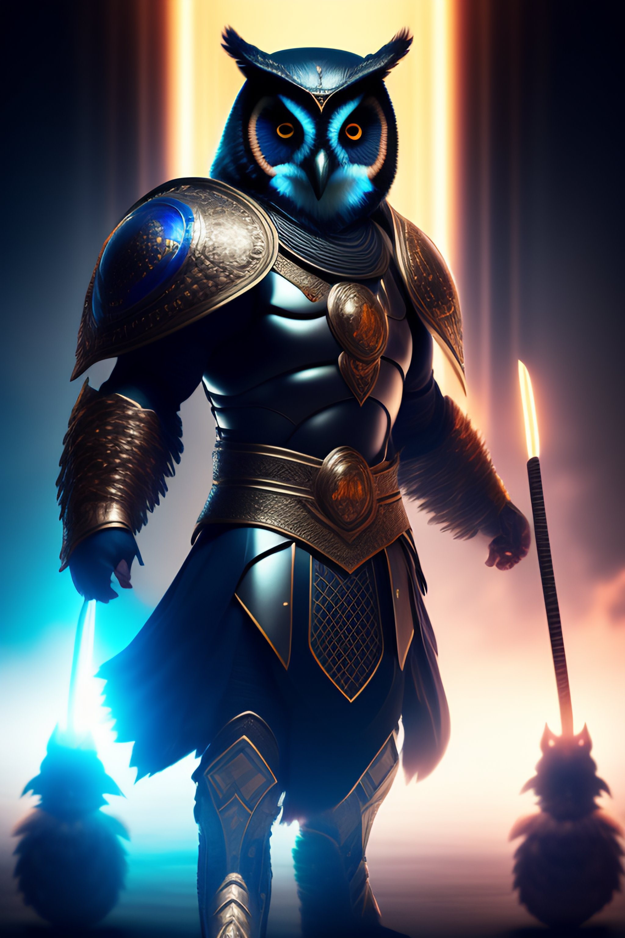 Lexica - Create an image of an 'owl' who is a warrior fighting against ...