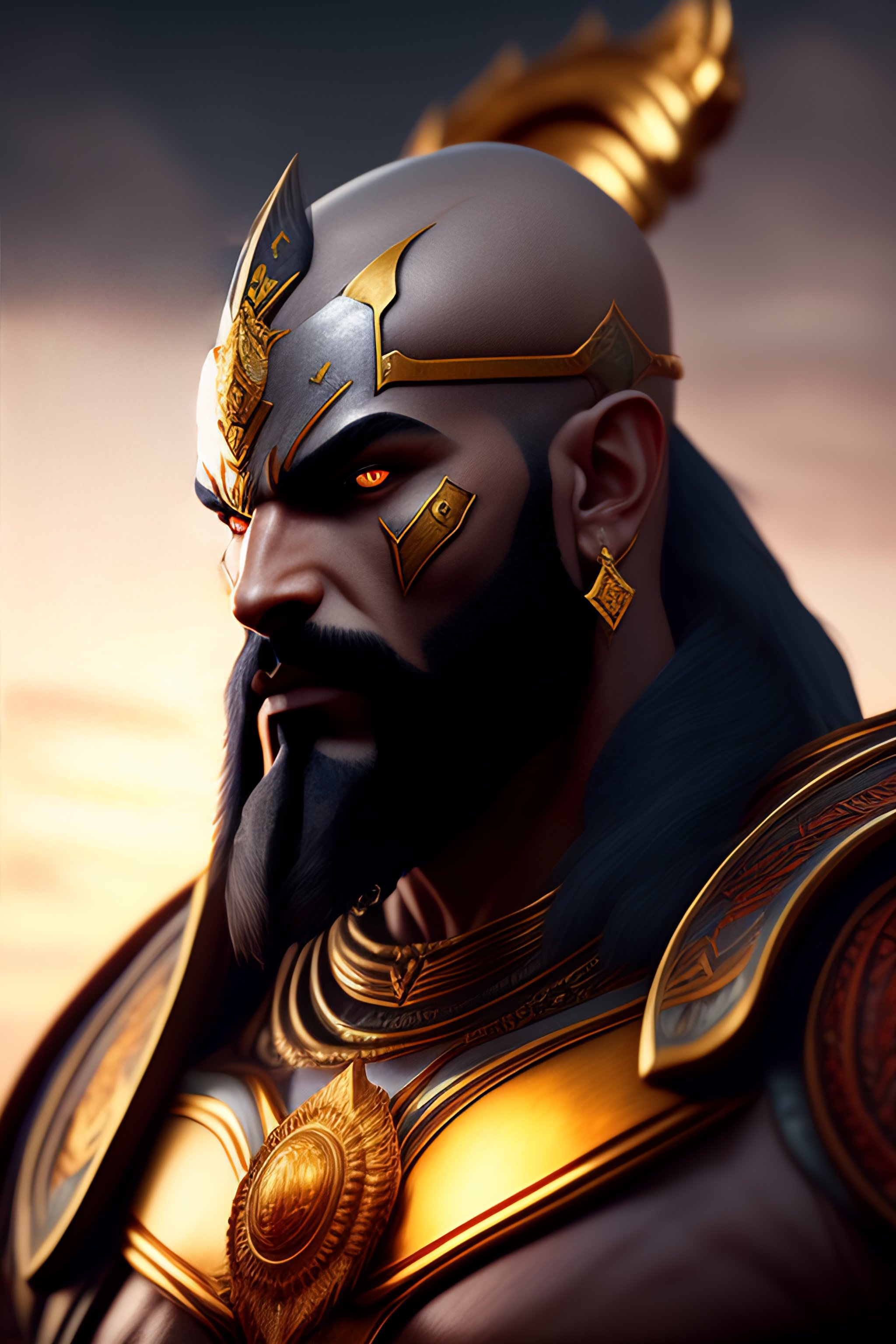 Lexica - Portrait of kratos, god of war, sunburst around head, deadly ...